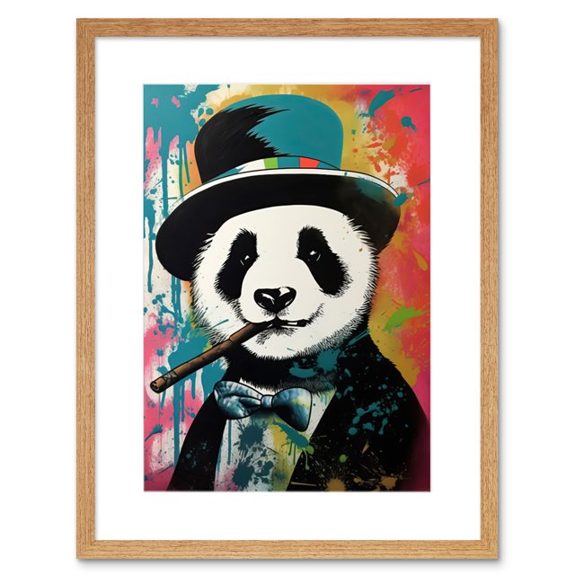 Panda Bear Wearing Blue Top Hat Suit Smoking Cigar Artwork Framed Wall ...