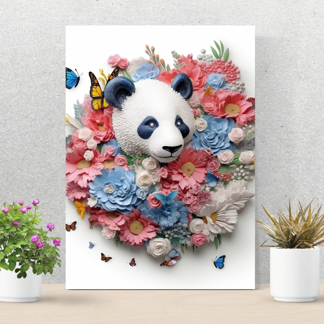 Panda Bear in Bloom - 3D Animal Canvas/Poster Art Prints â€“ The ...