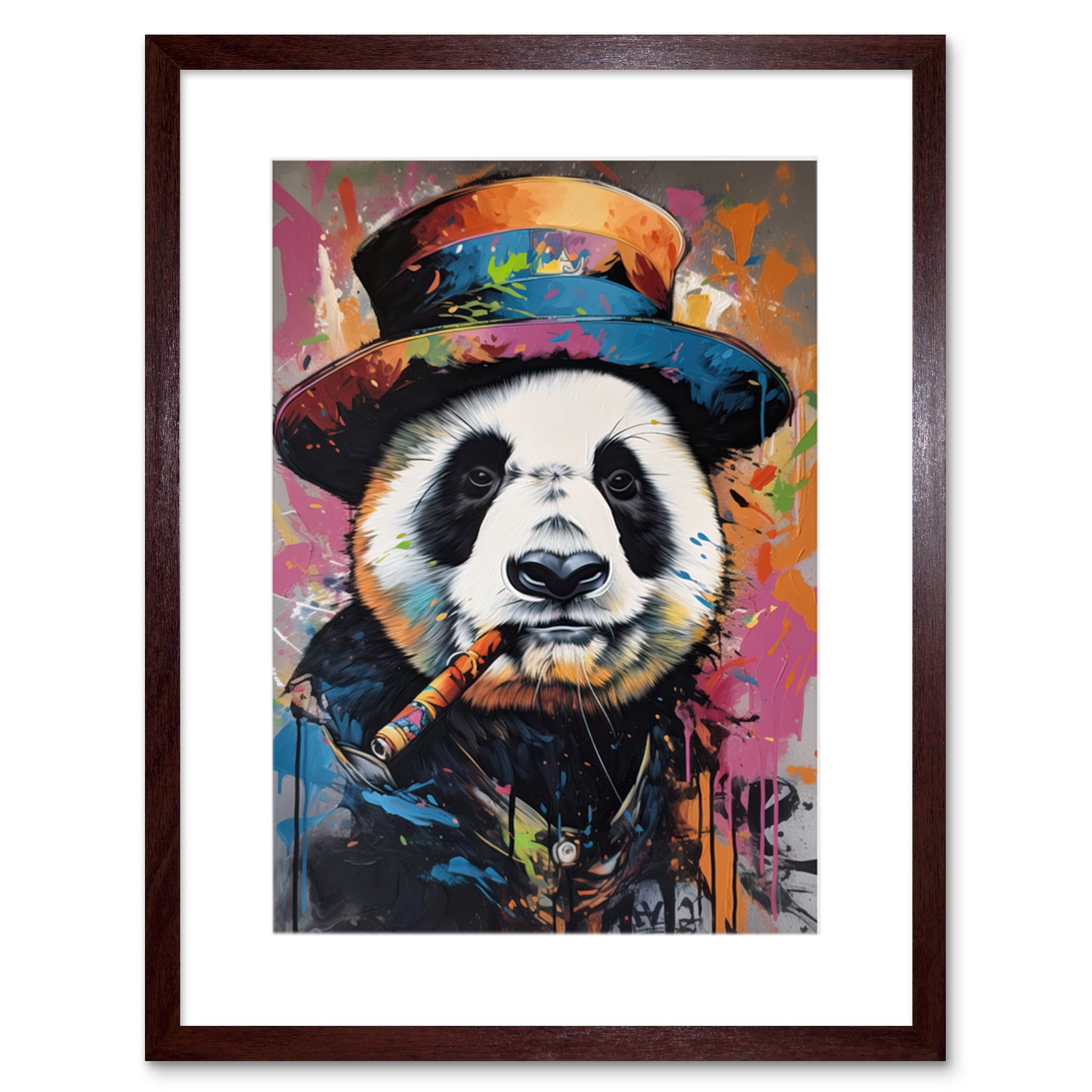 Panda Bear with a Suit Low Top Hat and a Cigar Artwork Framed Wall Art ...