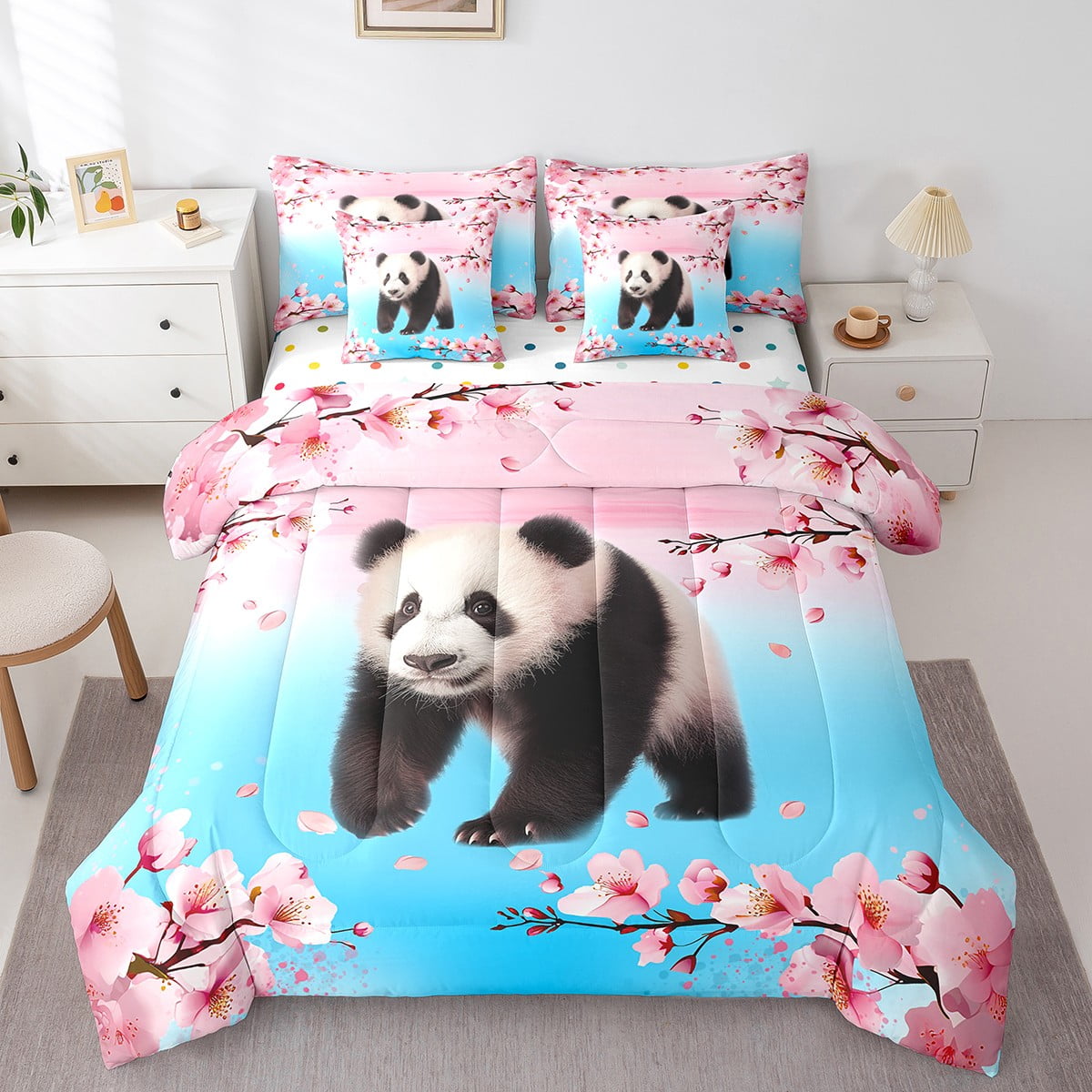 Panda Bed in a Bag King Size Comforter Set 7 Pieces,Cartoon Bear Animal ...