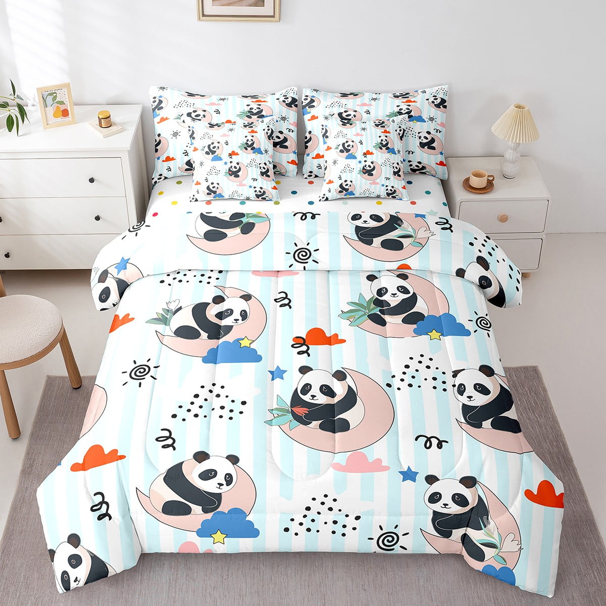 Panda Bed in a Bag Queen Comforter Set 7 Piece,Cartoon Animal Bedding ...