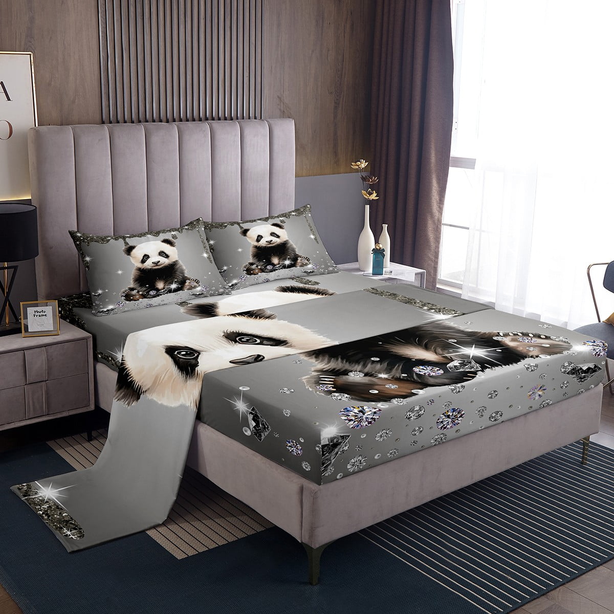 Panda Bed Sheets Set Sliver Sequin Fluid Art Sheets,Crystal Diamond ...