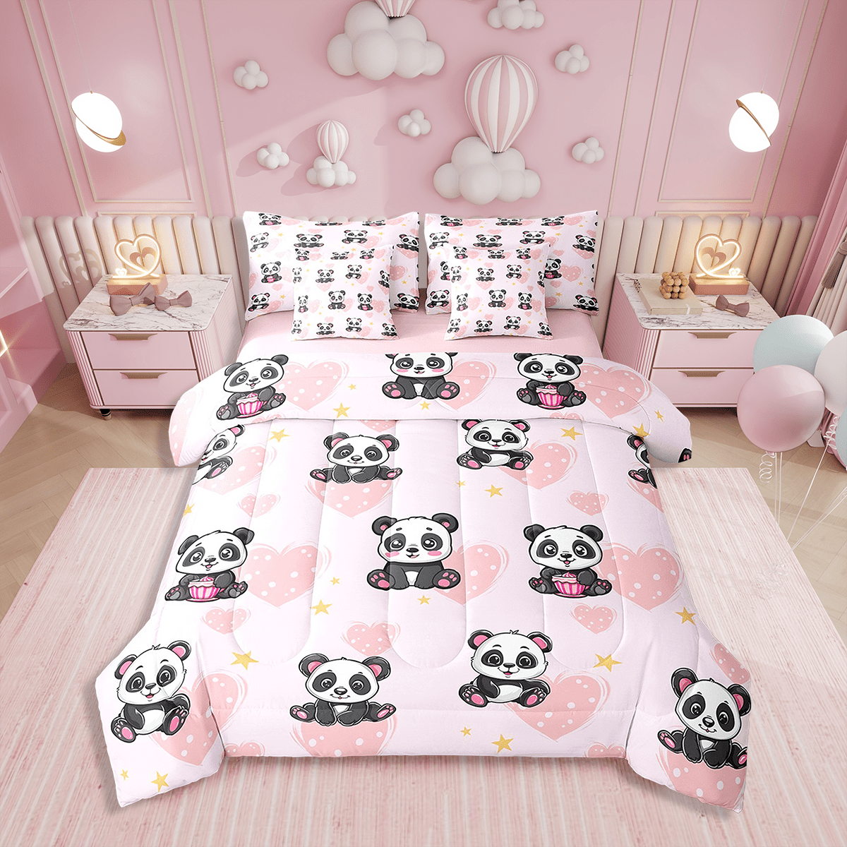 Panda Bedding 7PCS King Size Comforter Sets Cute Animal Bedding Sets ...