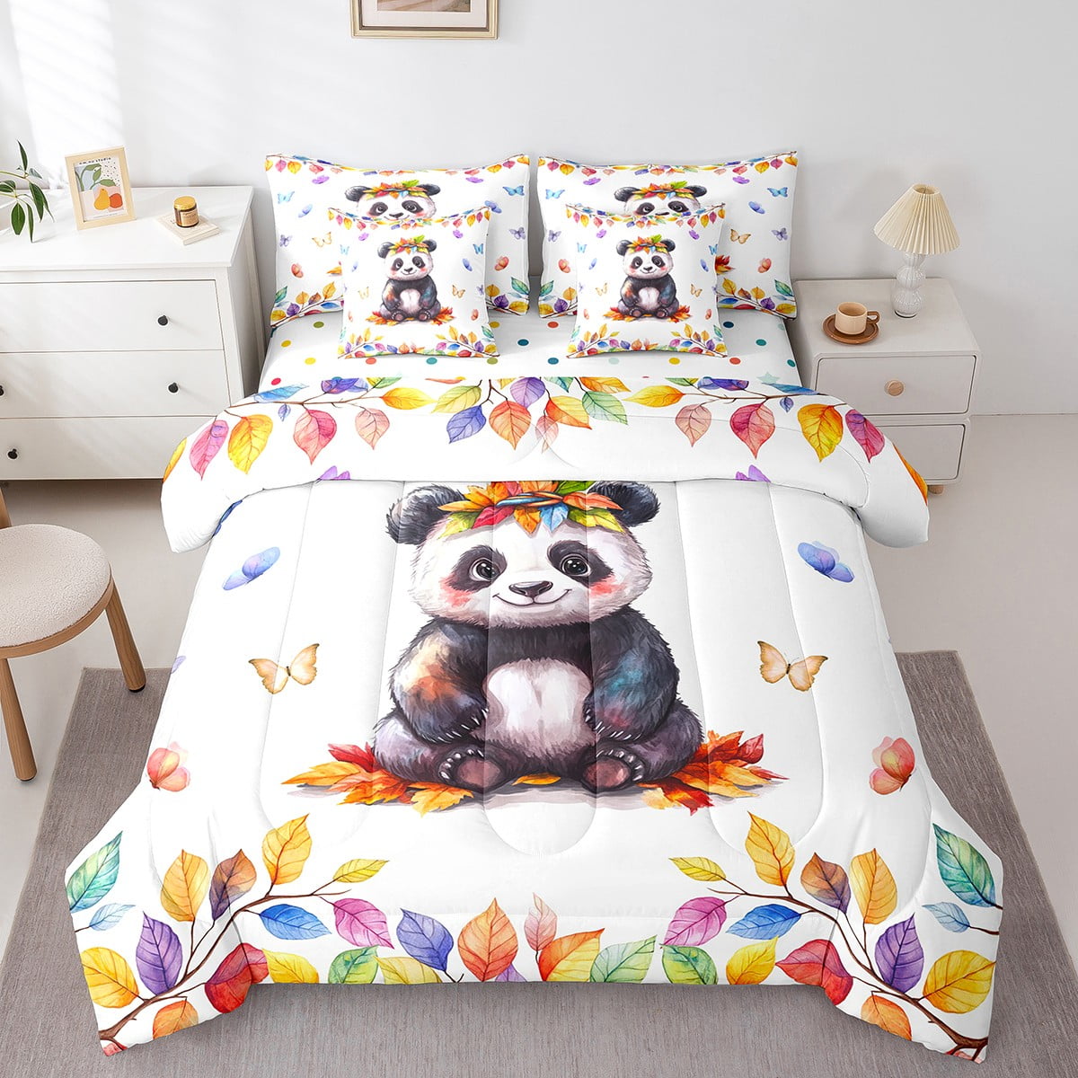 Panda Bedding Comforter Sets 7pcs Watercolor Animals Twin Bedding Sets ...