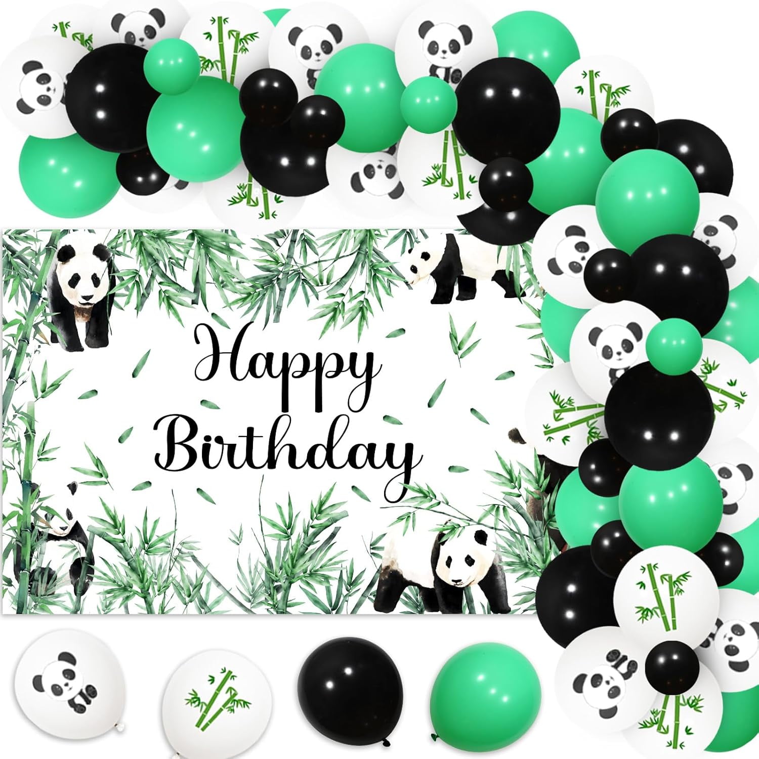 Panda Birthday Balloon Garland Kit Green Black for Boys Panda Themed ...