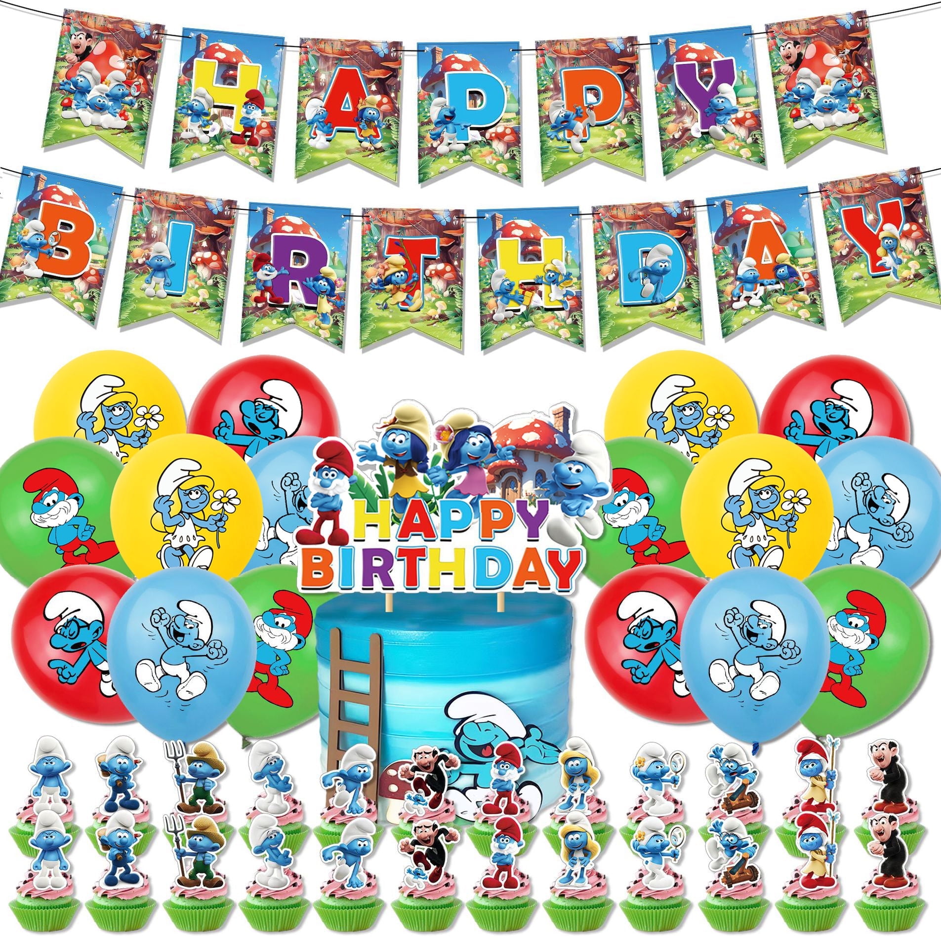 Birthday Decorations, 56 Pcs Cartoon Birthday Party Supplies Include Banner, Cake Topper, Latex ...