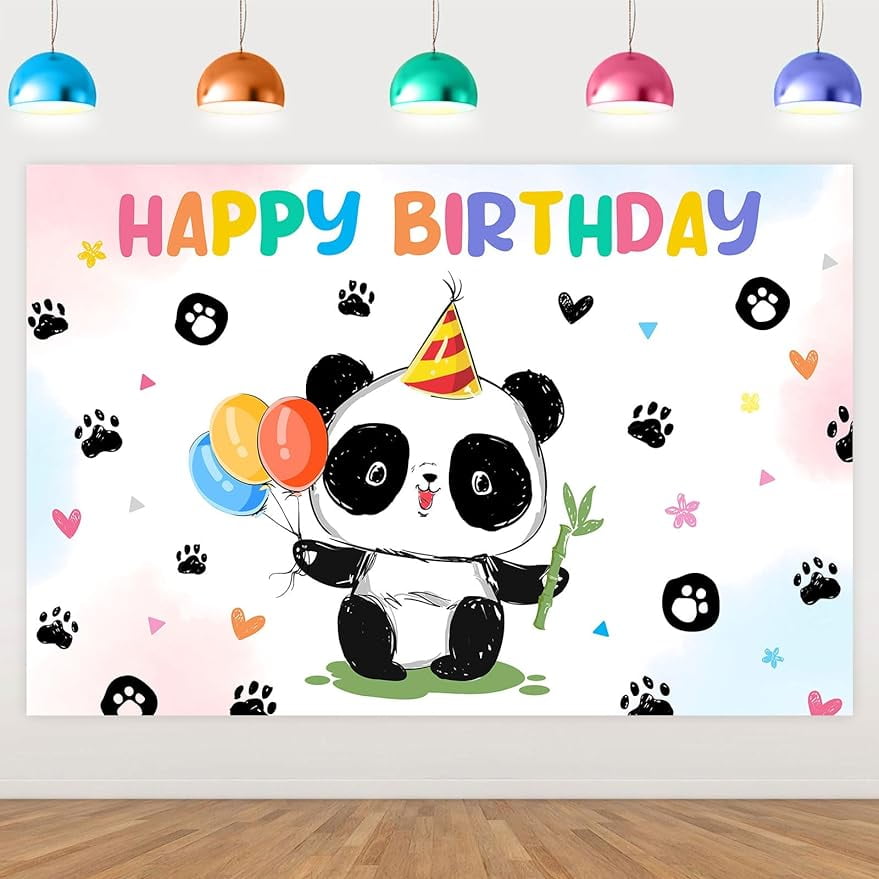 Panda Birthday Decorations Colorful Panda Birthday Backdrop 3 * 5ft ...