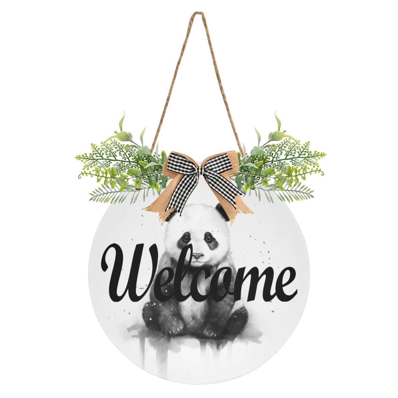 Panda Black Welcome Sign for Front Door Wreath Door Sign for Farmhouse ...