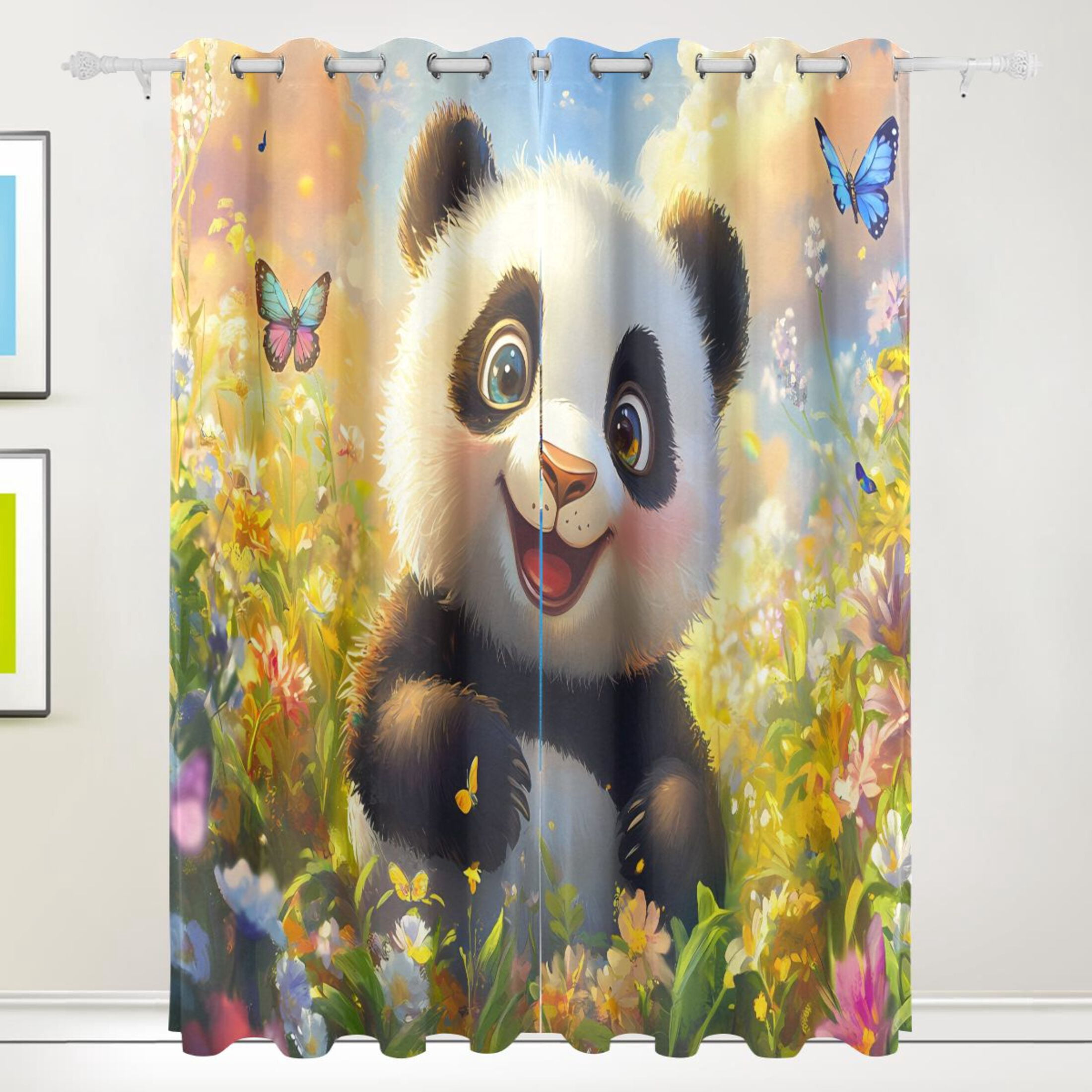 Panda Blackout Curtains 55W x 72/84L Living Room Bedroom Curtains Heat ...