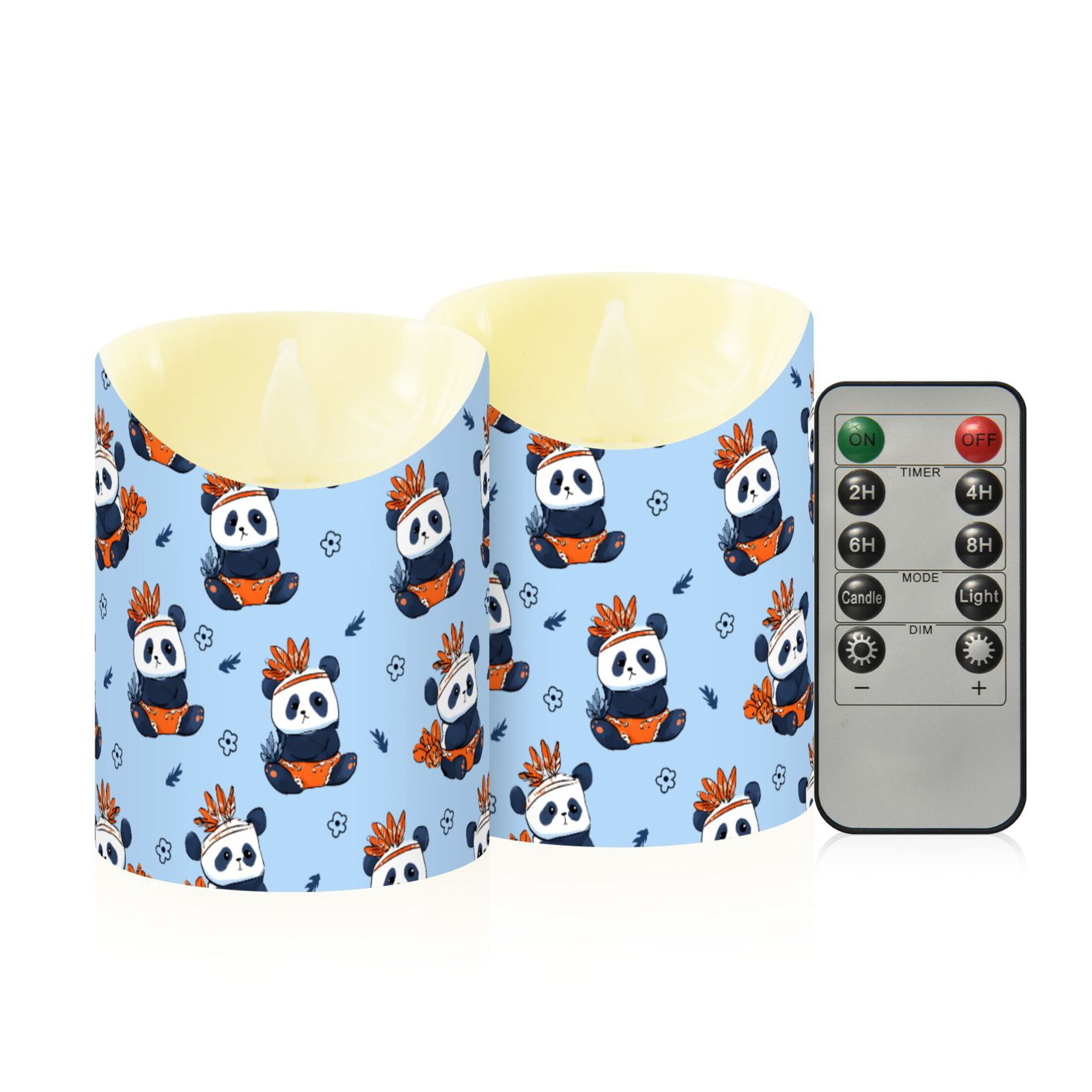Panda Blue Background Pattern Flameless Candles 2 PCS with Remote ...