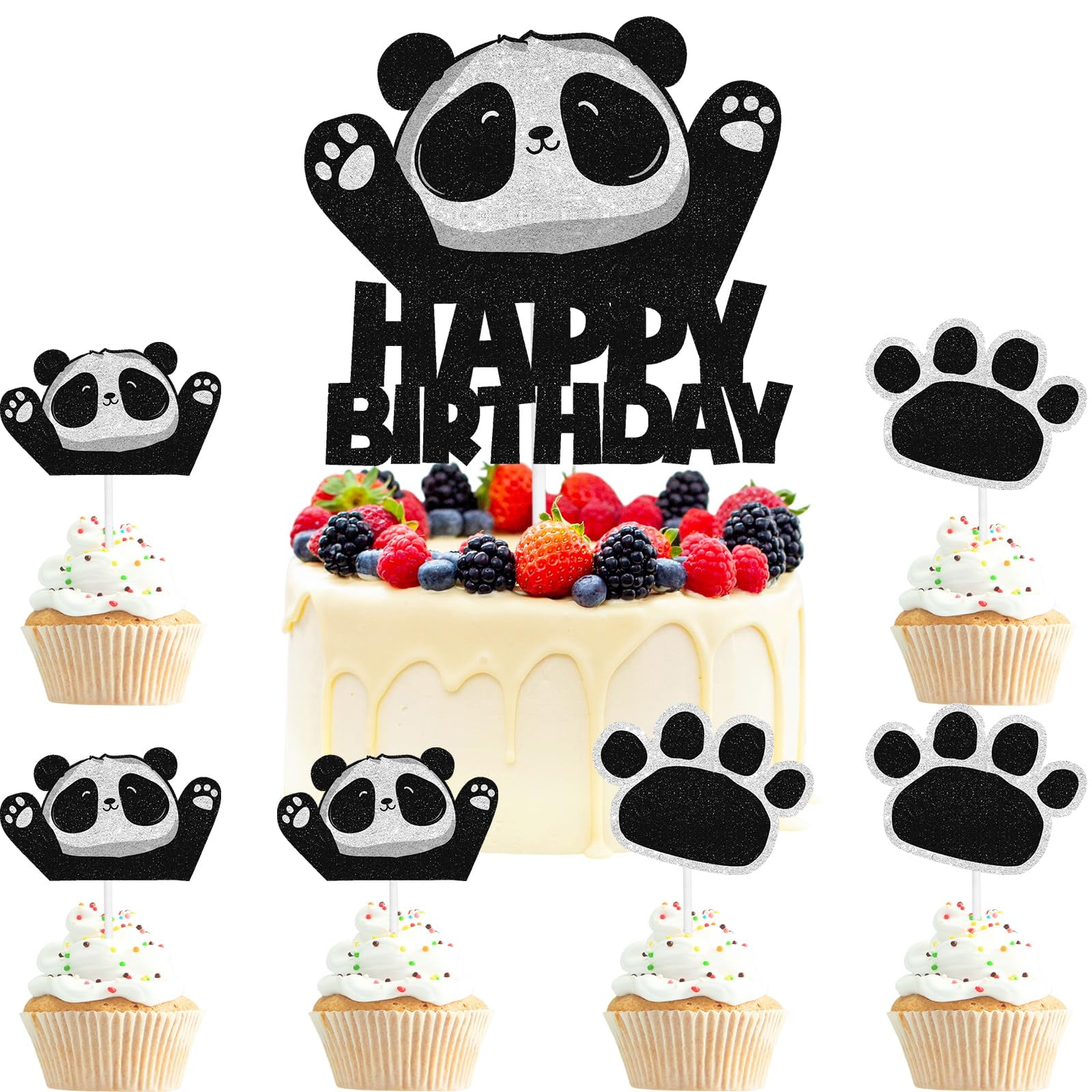 Panda Cake TopperTRDN 7-Piece Set Cute Panda Zoo, Paw Theme Happy ...