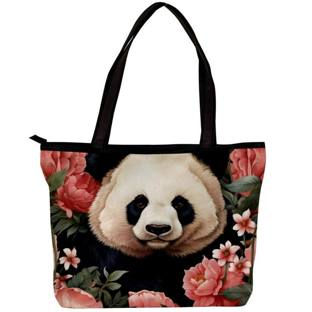 Panda Canvas Leather Mix Handbag Twill Sponge Jeanette 30x10.5x39cm/11 ...