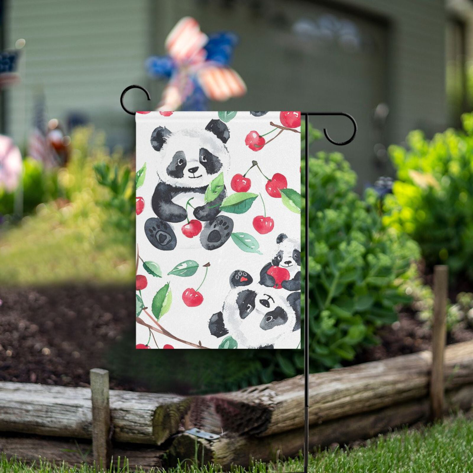 Panda Cherry Garden Flag Double Sided Outdoor Banners for Courtyard ...