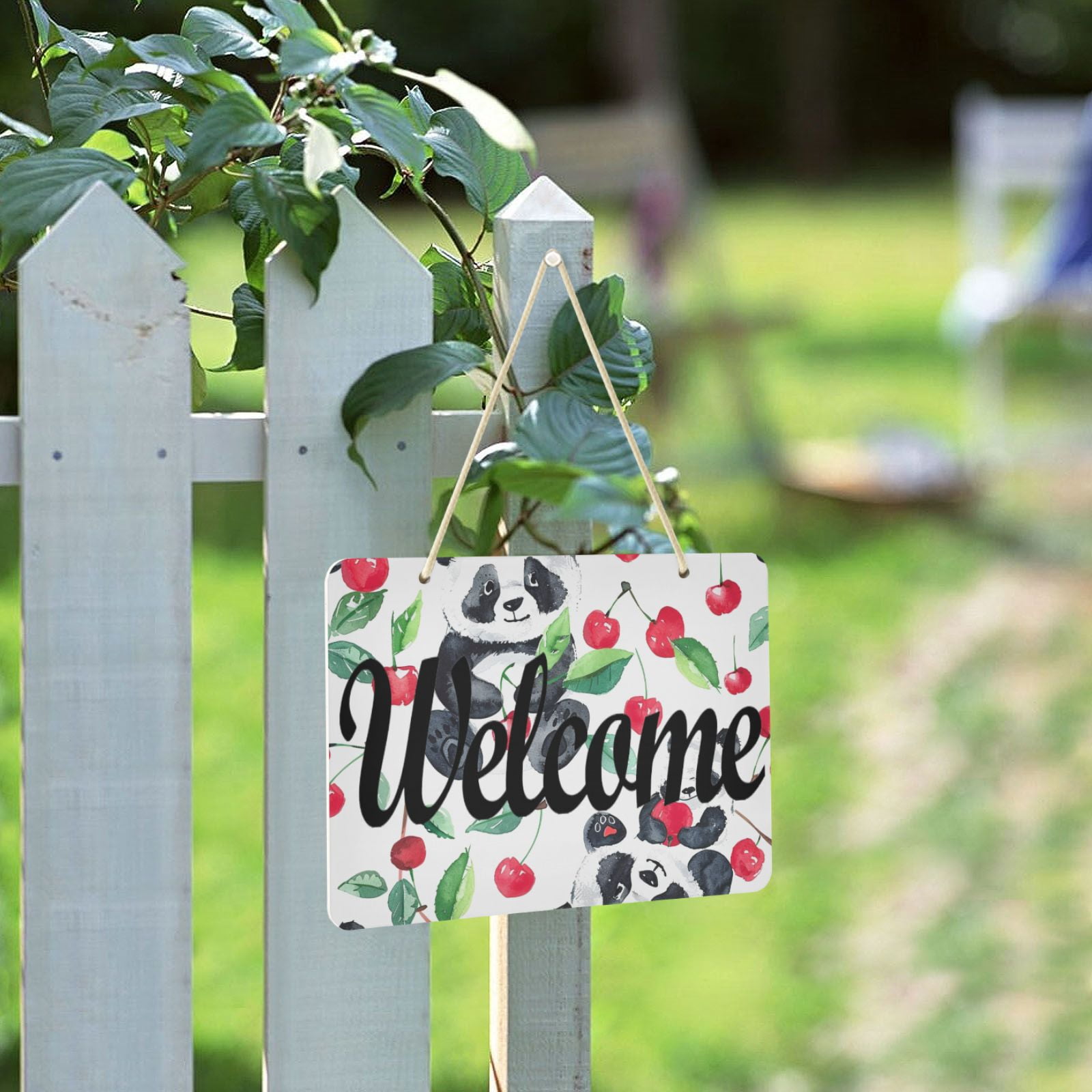 Panda Cherry Welcome Sign for Front Door Porch Wreath Door Sign Home ...
