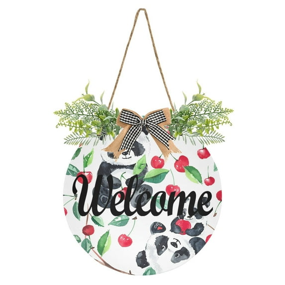 Panda Cherry Welcome Sign for Front Door Wreath Door Sign for Farmhouse ...