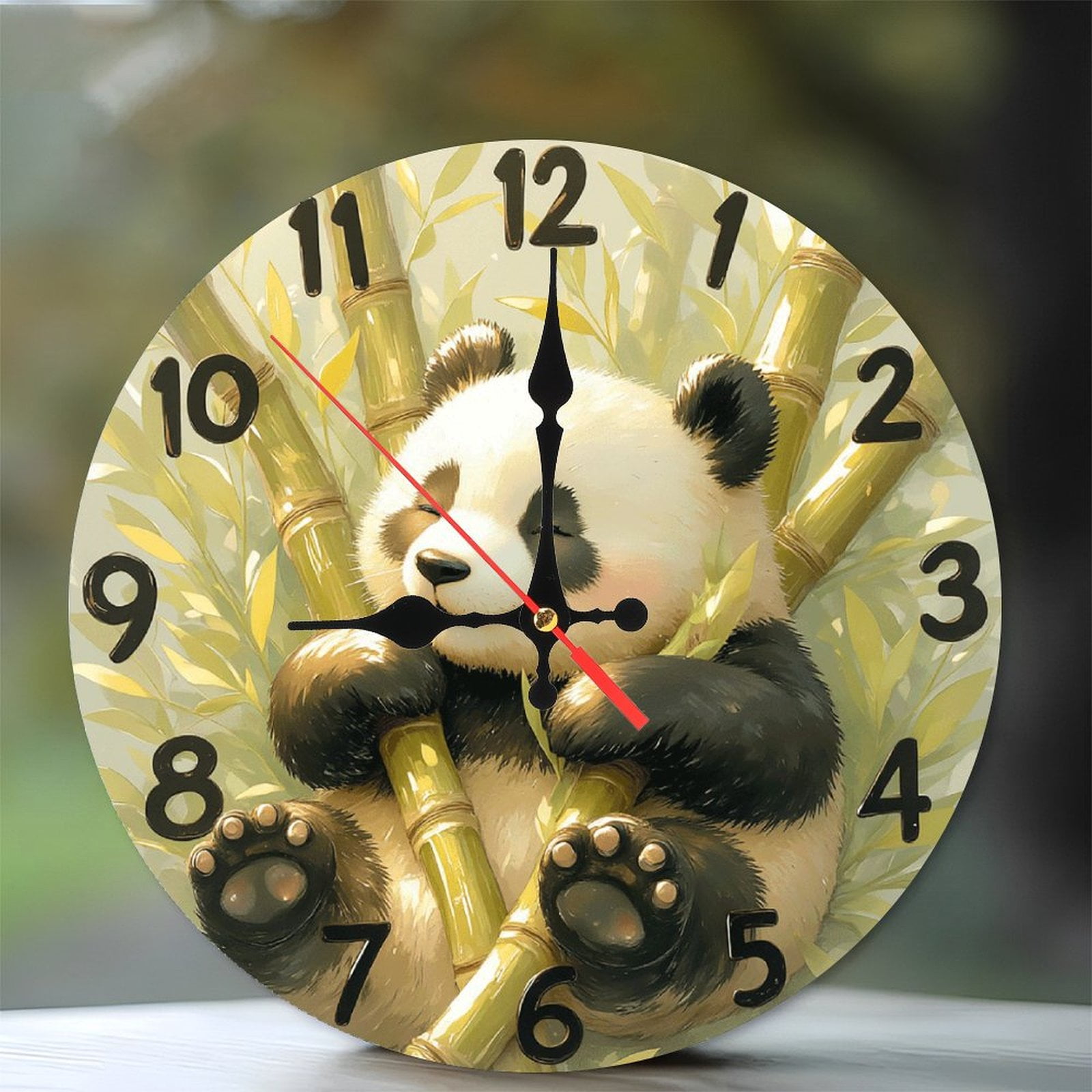 Panda Clock Bamboo Decoration Wall Art 3950 10-Inch Silent Wooden Wall ...