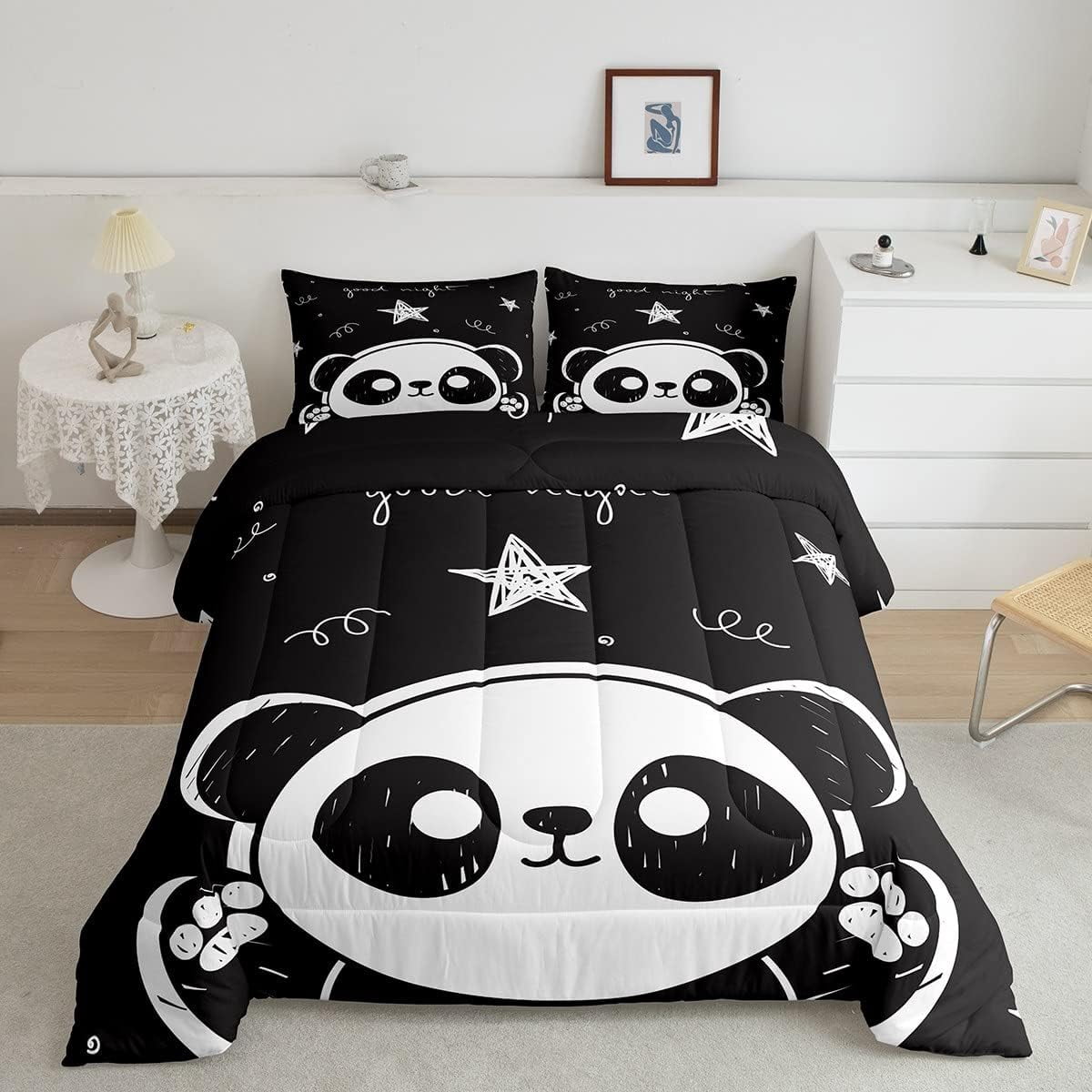 Panda Comforter Set Cartoon Panda Print Duvet Insert Black and White ...