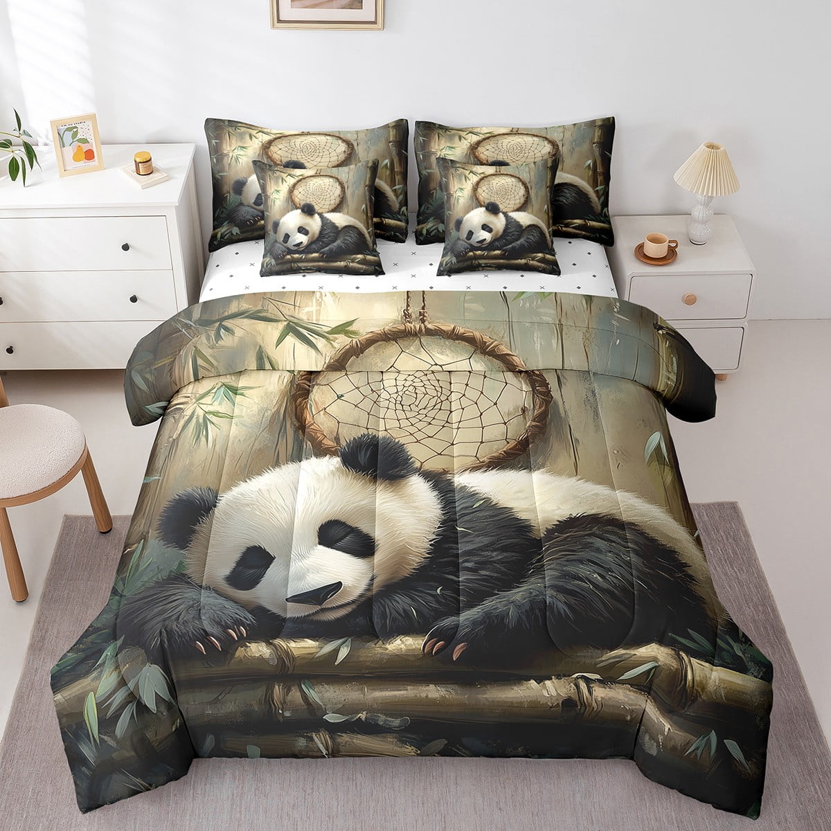 Panda Comforter Set Dreamcatcher Bedding Set Twin,Boho Feather Safari ...