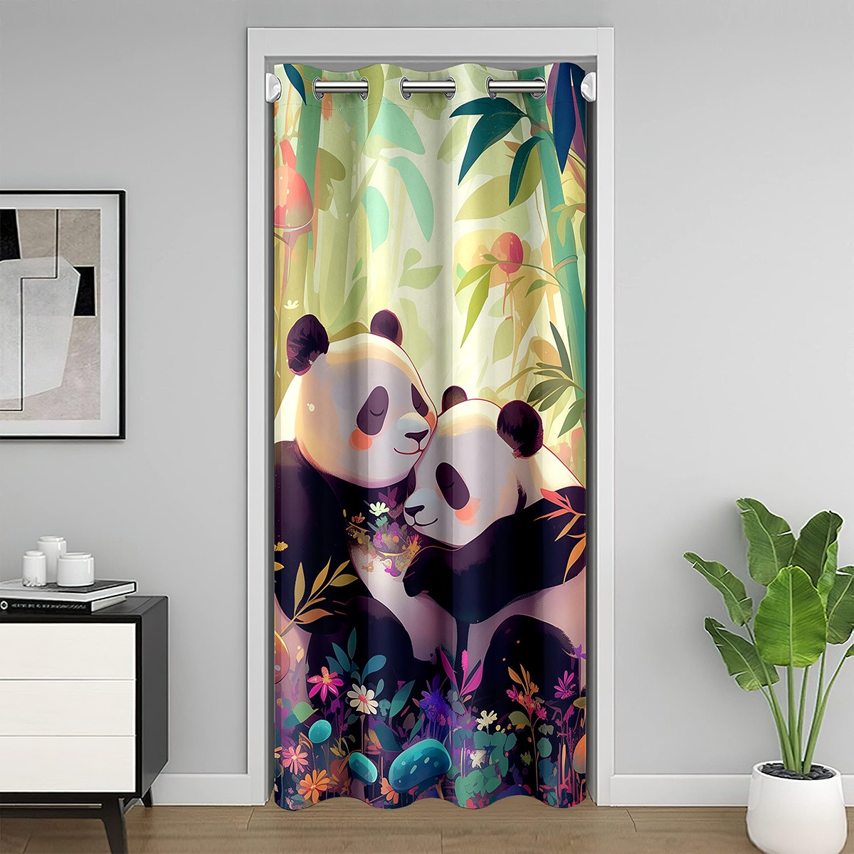 Panda Couple Door Curtain Colorful Trippy Mushroom Blackout Curtain for ...