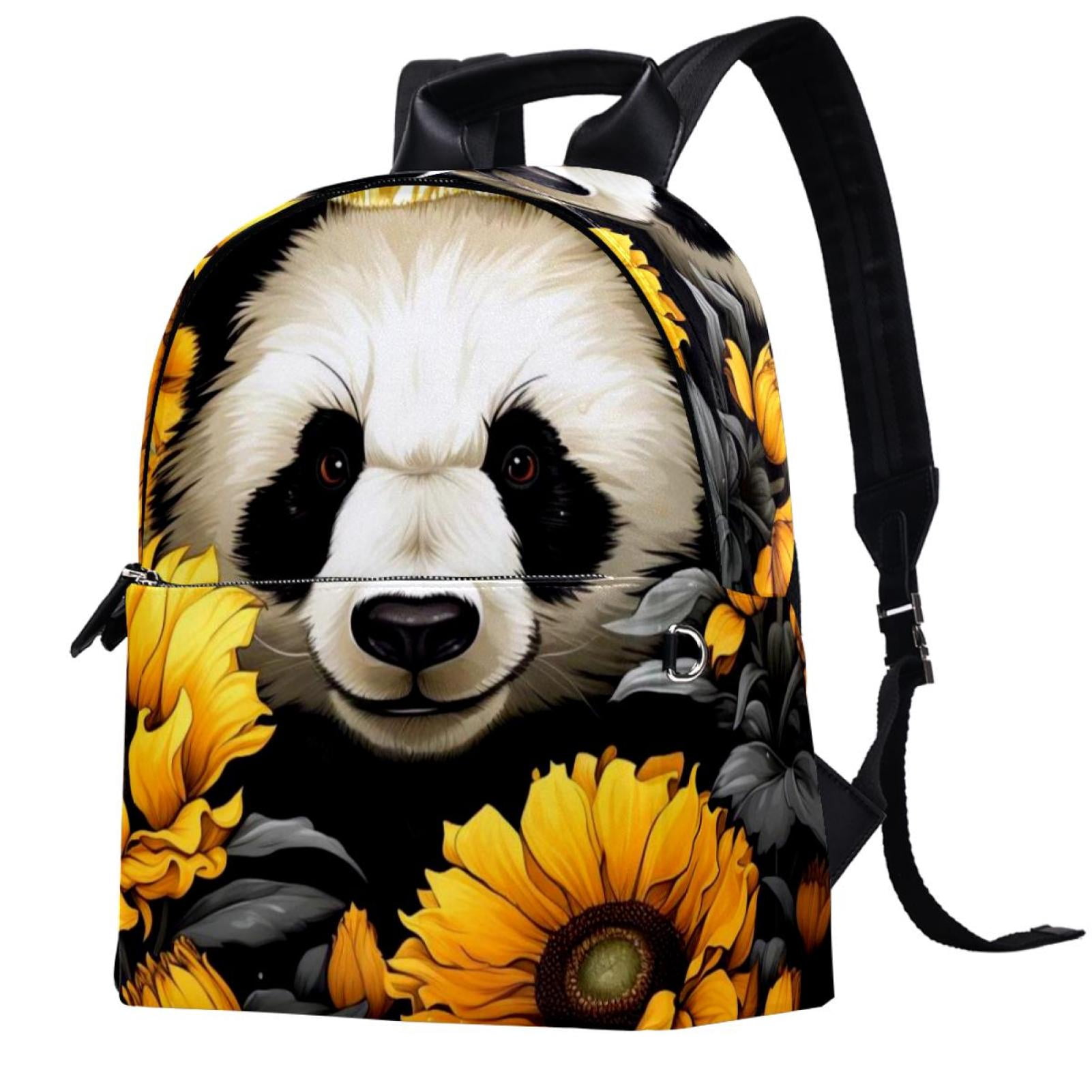 Panda Cute Leather Backpack Travel Bag Lightweight Large Capacity Print ...