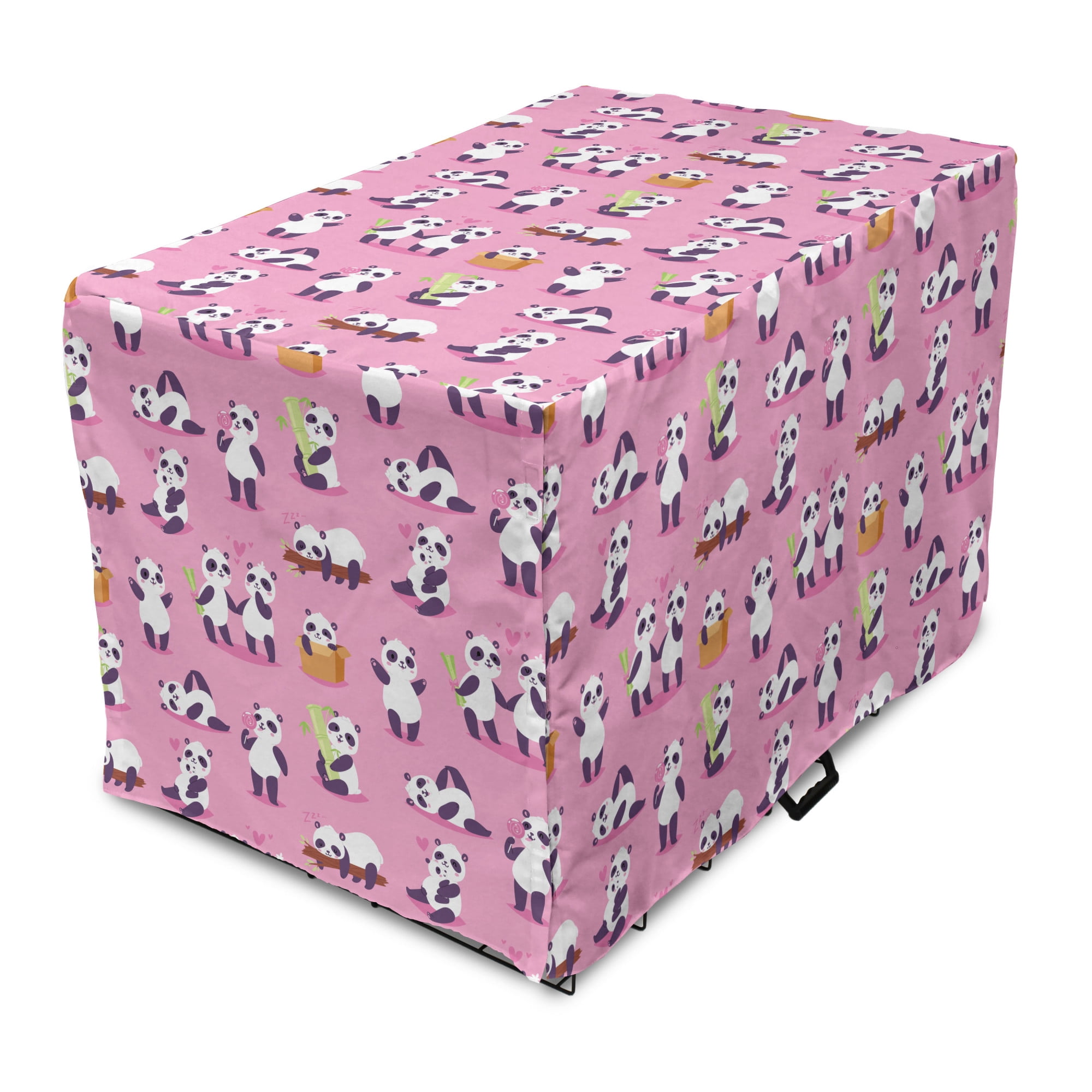 Panda Dog Crate Cover, Fluffy Animals Playing Around on a Pink ...