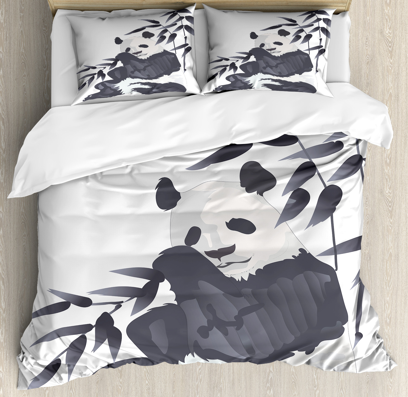 Panda Duvet Cover Set, Giant Panda Bear Sitting in Zoo Traditional ...