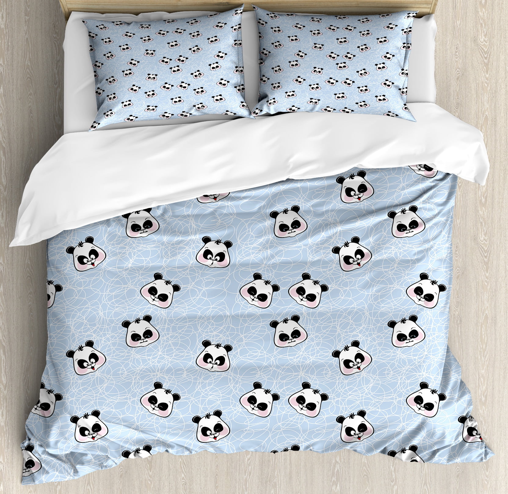 Panda Duvet Cover Set, Muzzles Panda Illustration with Happy Sad Funny ...