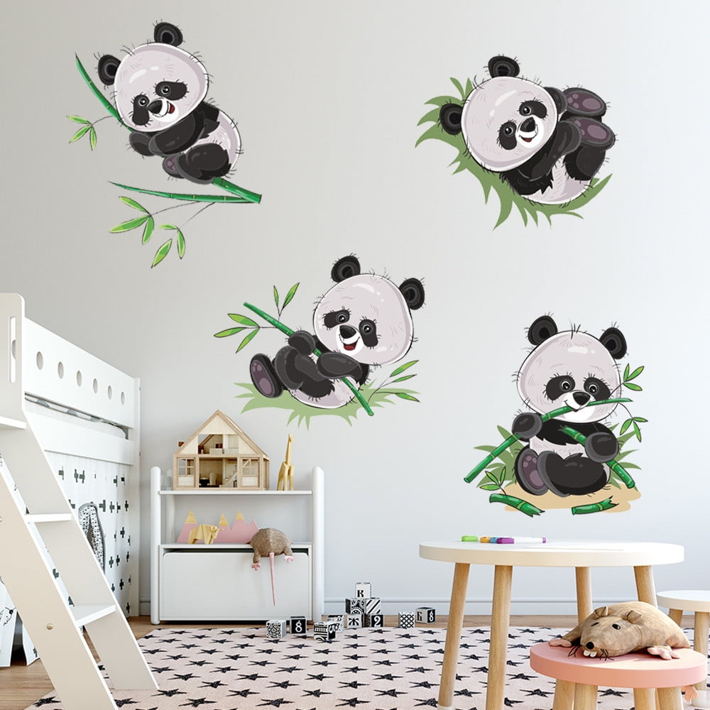 Panda Eating Bamboo Wall Decal Realistic Wildlife Sticker Removable ...