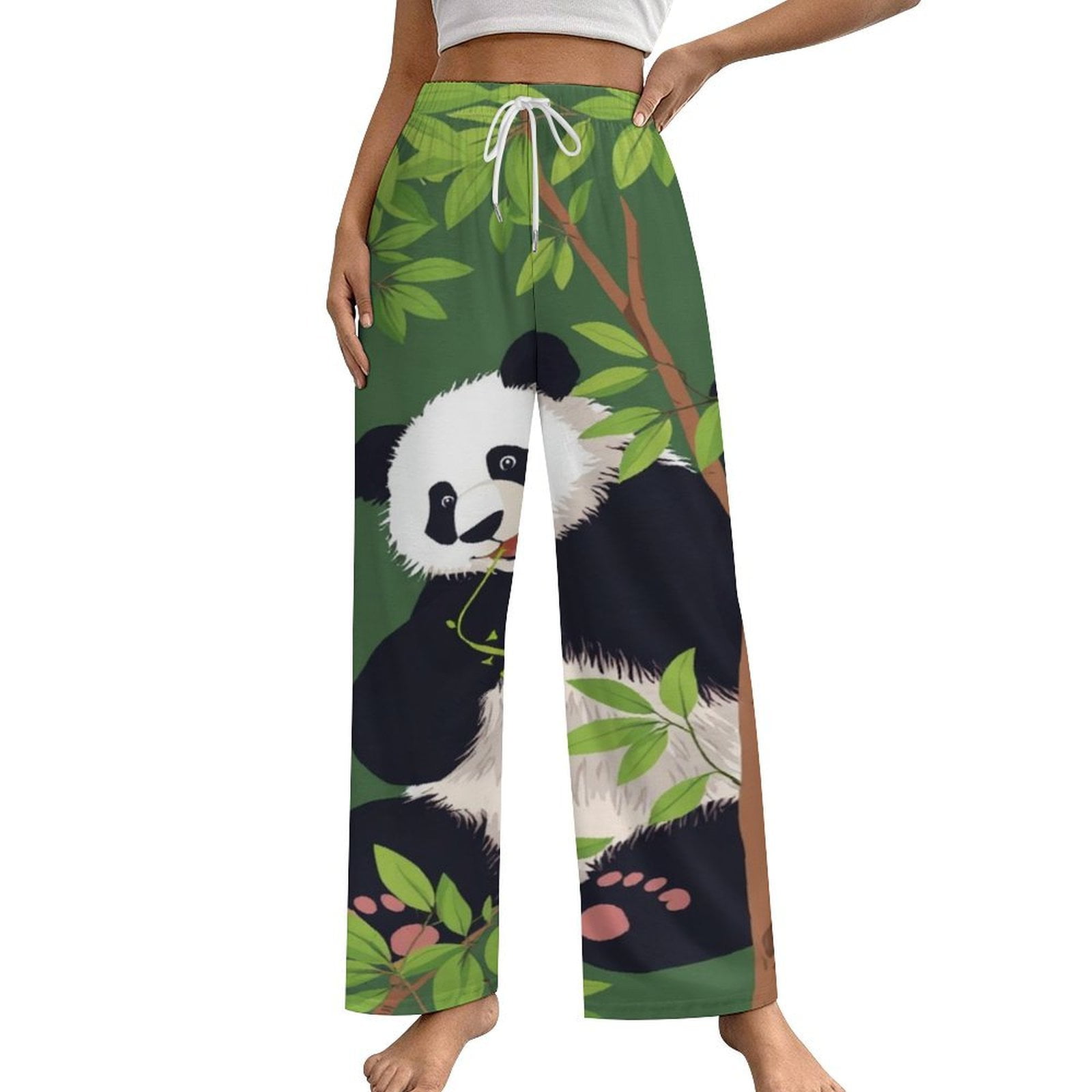 Panda Eating Leaves Trees Women's Pajama Pants Casual Trousers ...