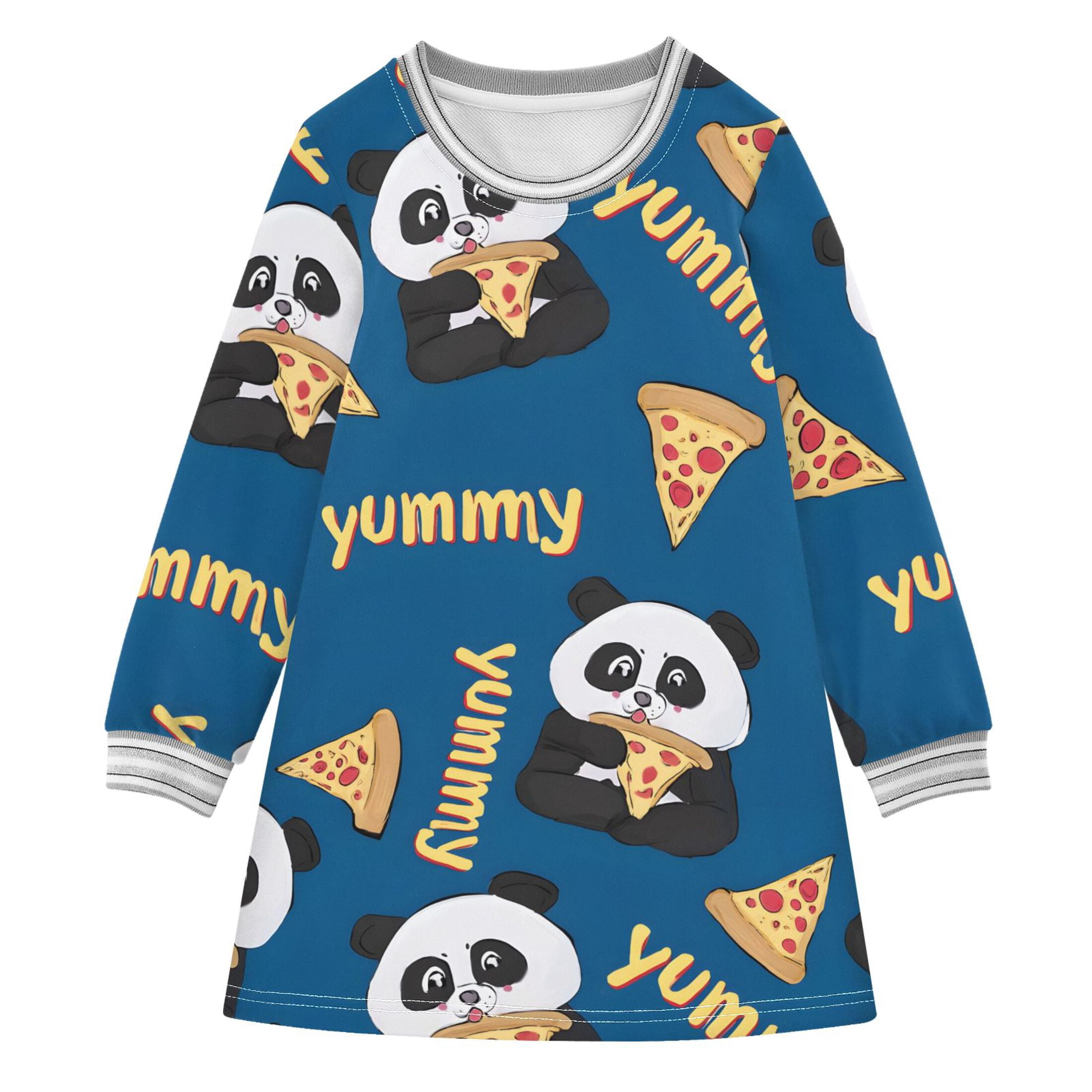 Panda Eating Pizza Pattern Girls'long-sleeved dress Thickened A-dress ...