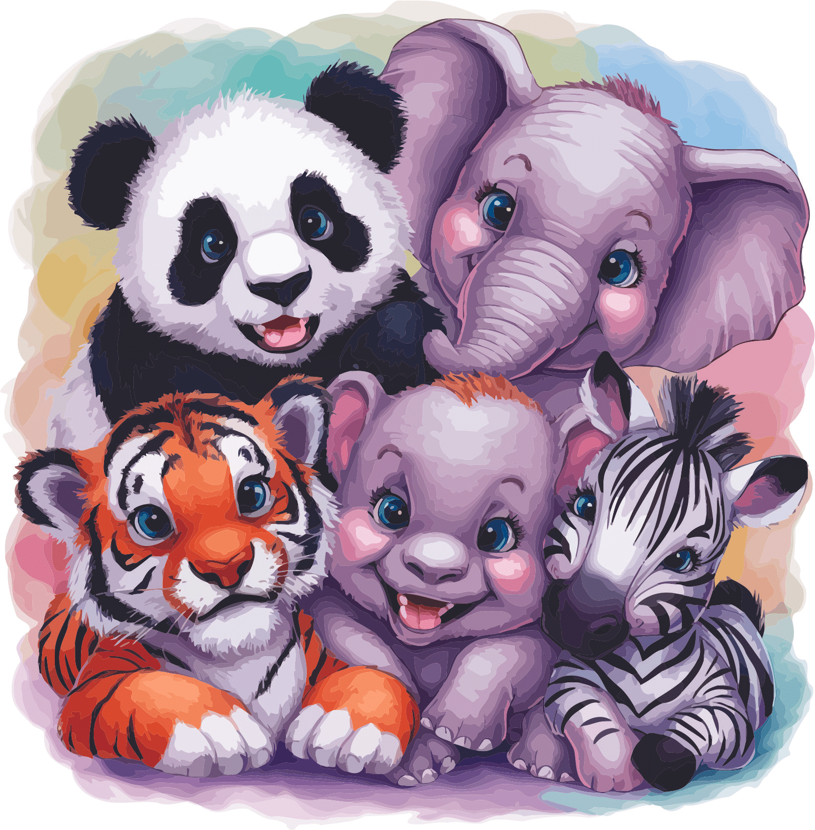 Panda Elephant Tiger Zebra Safari Jungle Animal Fun Colorful Animals ...