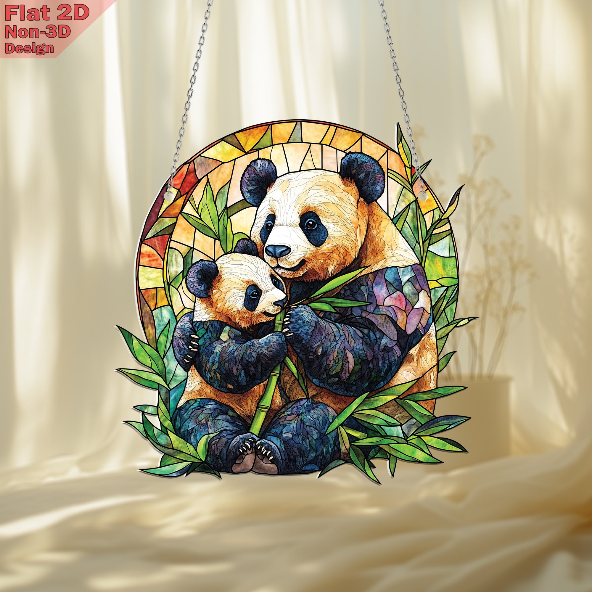 Panda Family Stained Glass Effect Acrylic Window Hanging – Adorable Bamboo Sun Catcher ...