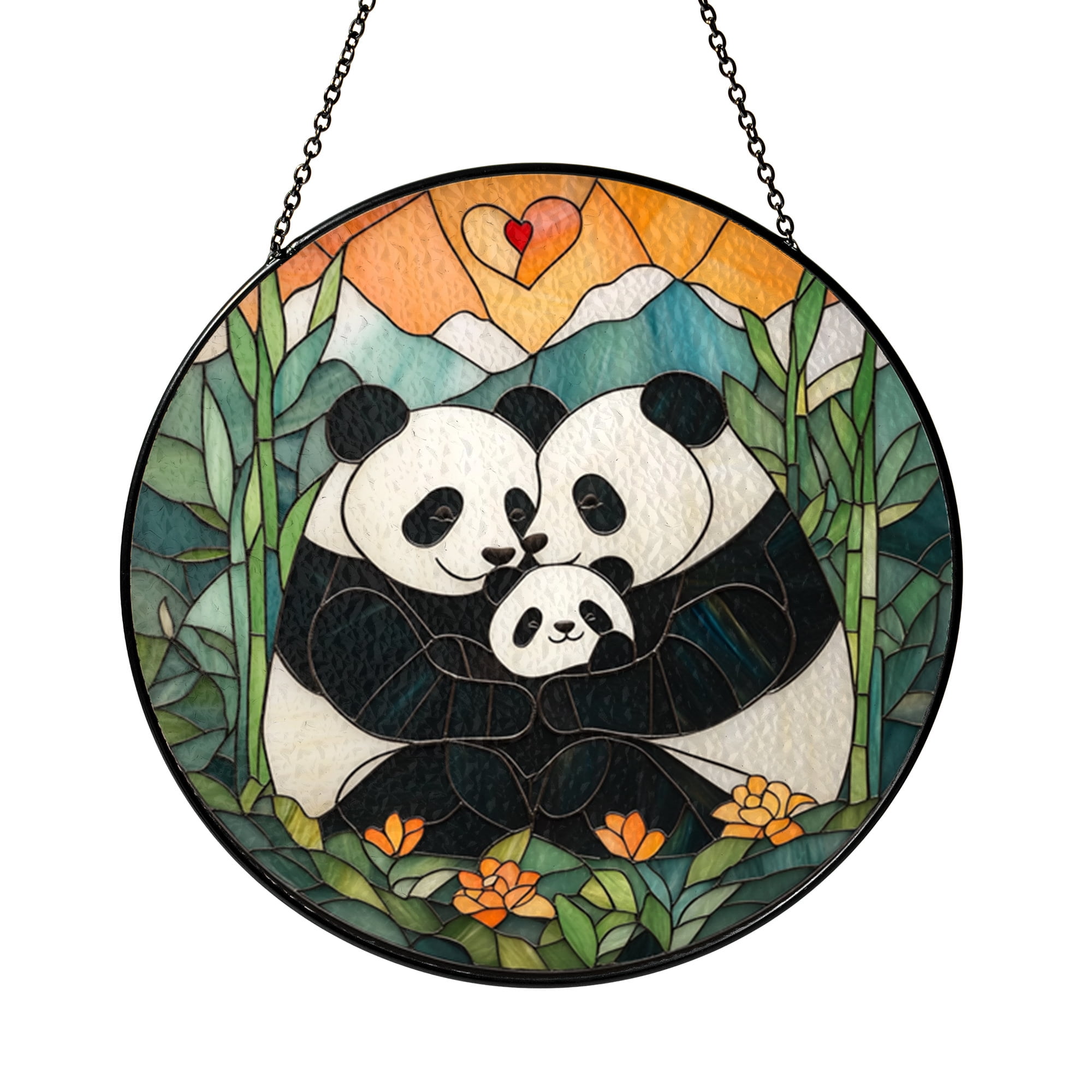 Panda Family Stained Glass Style Suncatcher, Wildlife Animal Decorative ...