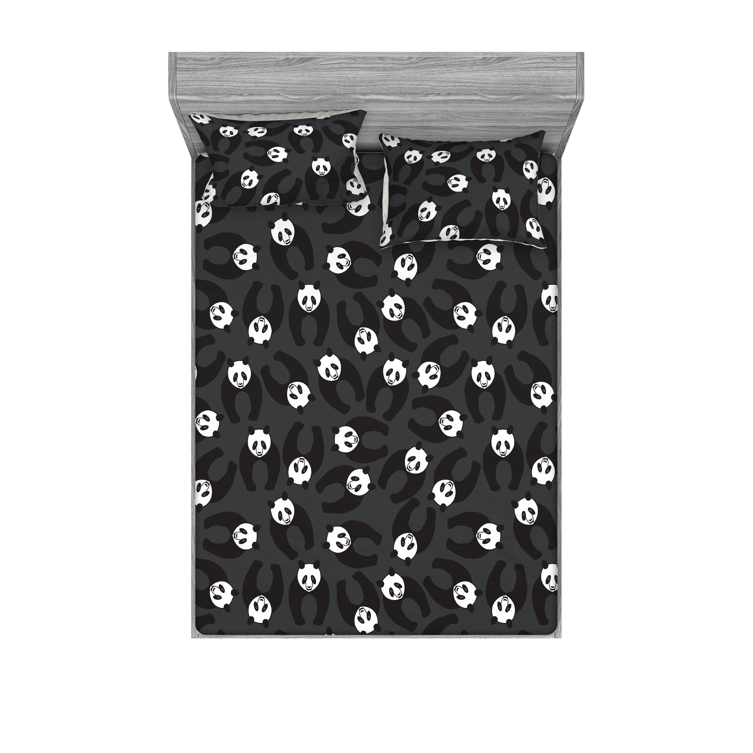 Panda Fitted Sheet & Pillow Sham Set, Wild Nature Asian Inspired Simple ...