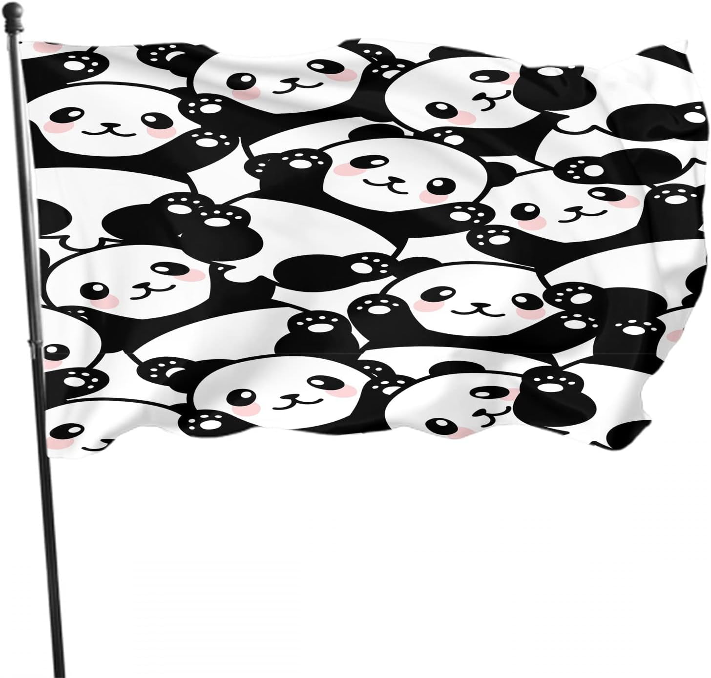 Panda Flag Double Sided Cute Animal Panda with Pink Blush Polka Dot on ...