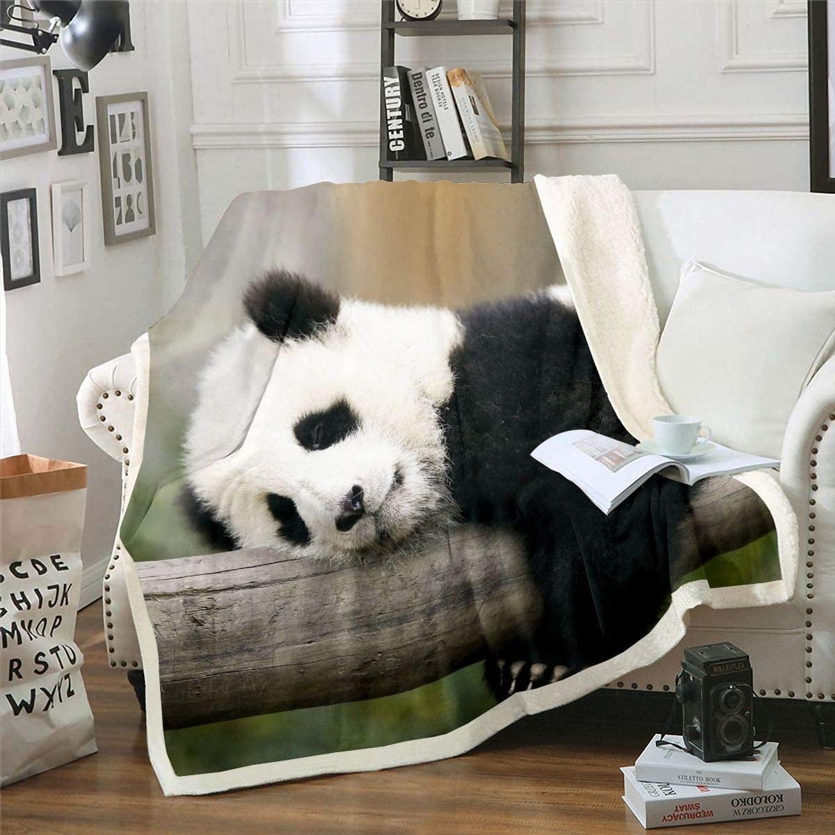 Panda Fleece Throw Blanket 3D Panda Sleeping On Tree Trunk Plush ...
