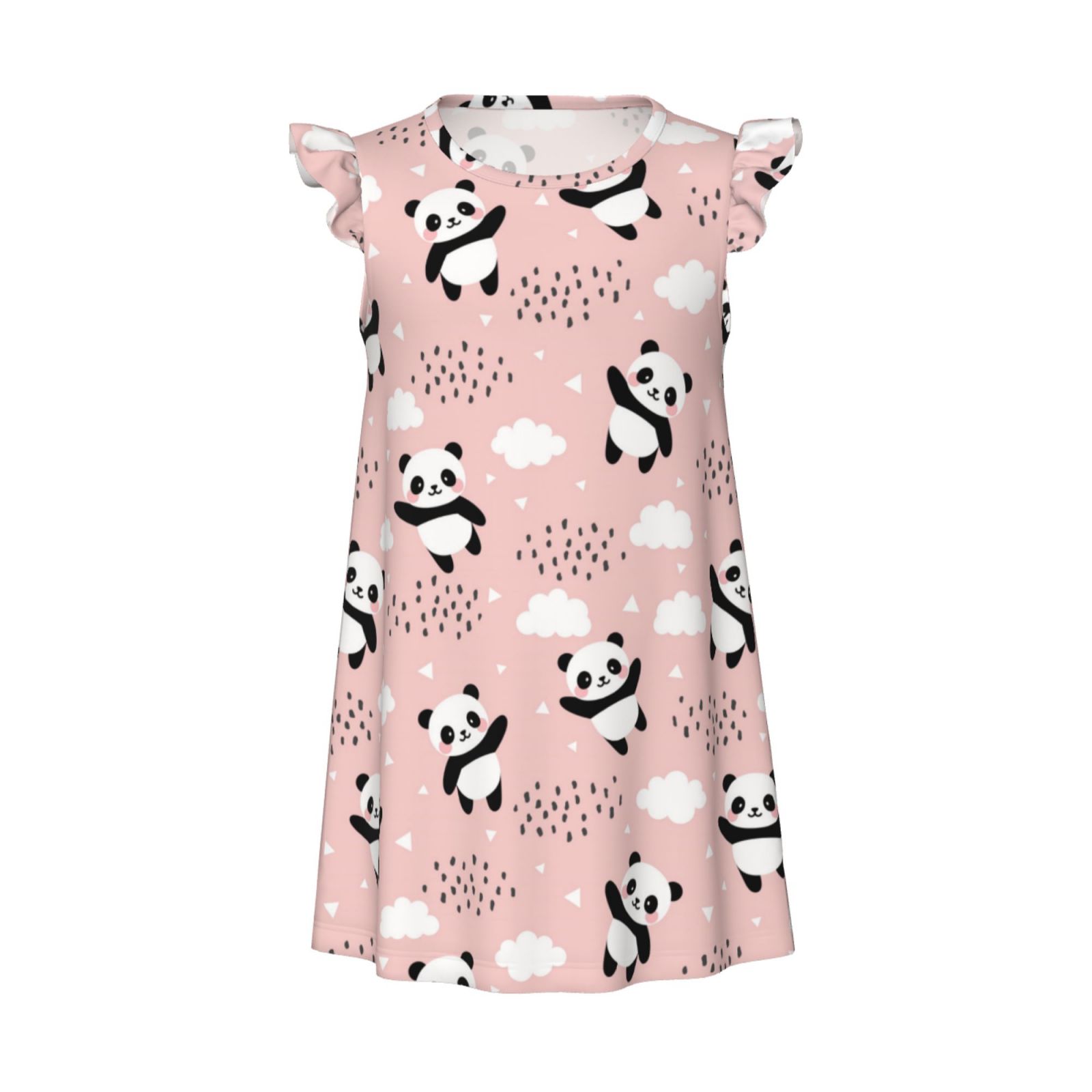 Panda Flying in the Sky (2) Girls Nightgowns, Short Sleeves Princess ...