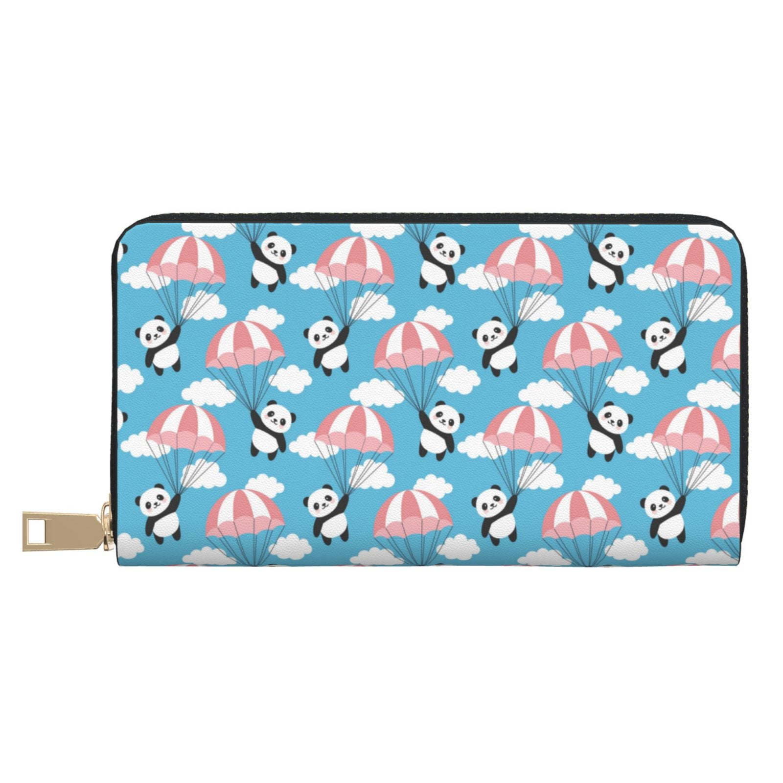 Panda Flying in the Sky Wallet Women, Leather Bifold Multi Card Wallet ...