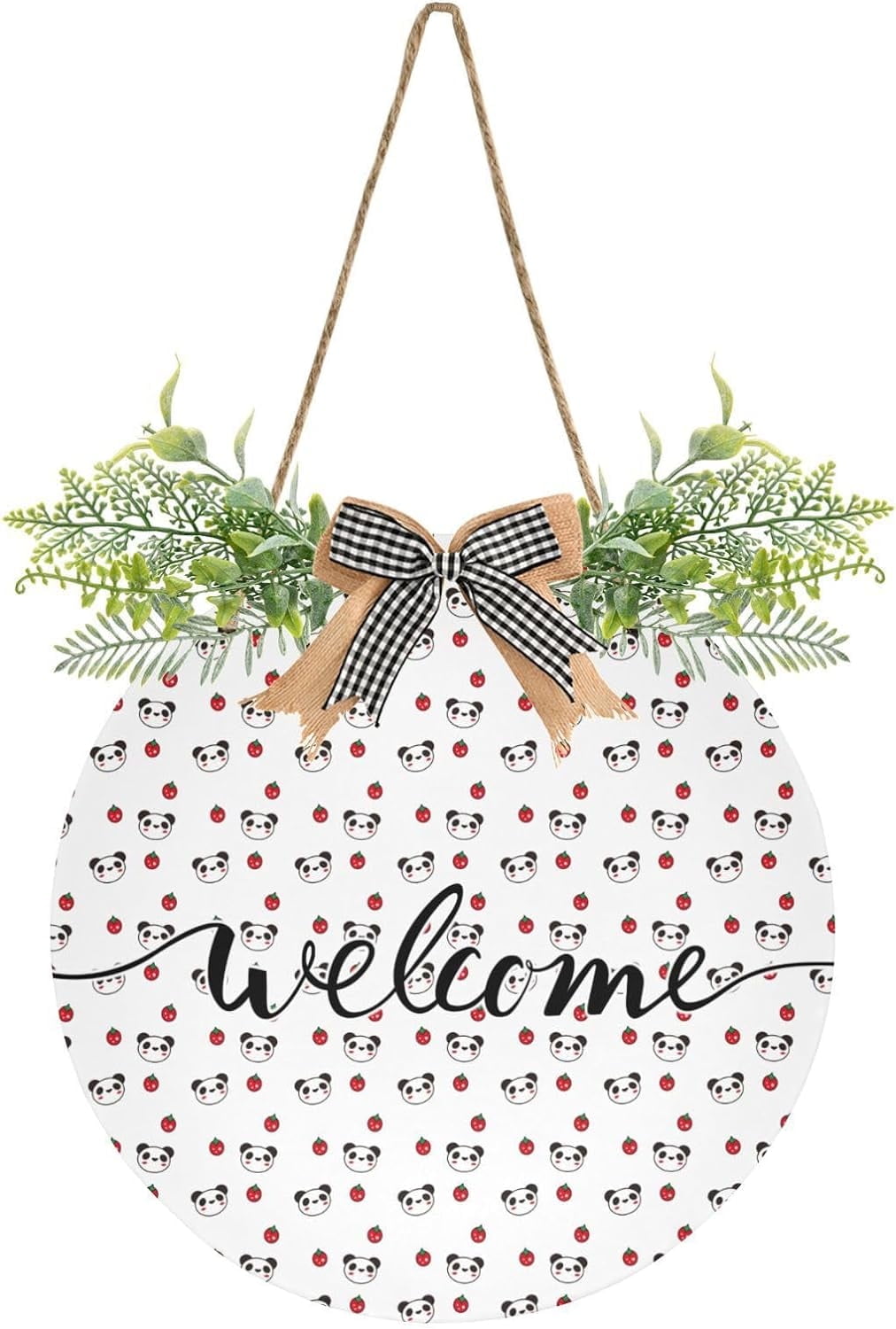 Panda Fruit Strawberry Welcome Sign Farmhouse Front Porch Door Hanging ...