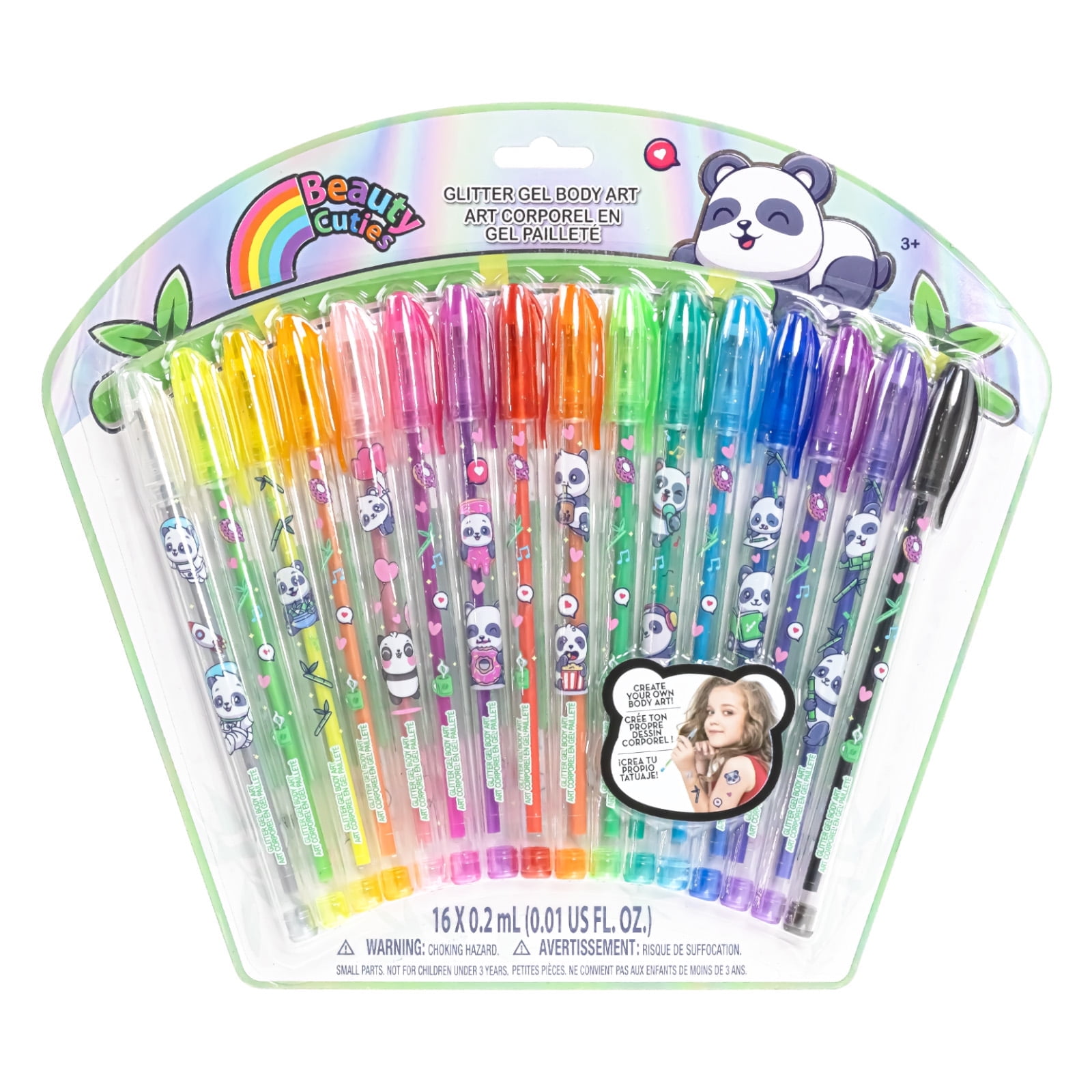 Panda Glitter Gel Pens, 16 pcs, Colorful Body Markers for Kids Skin Art ...