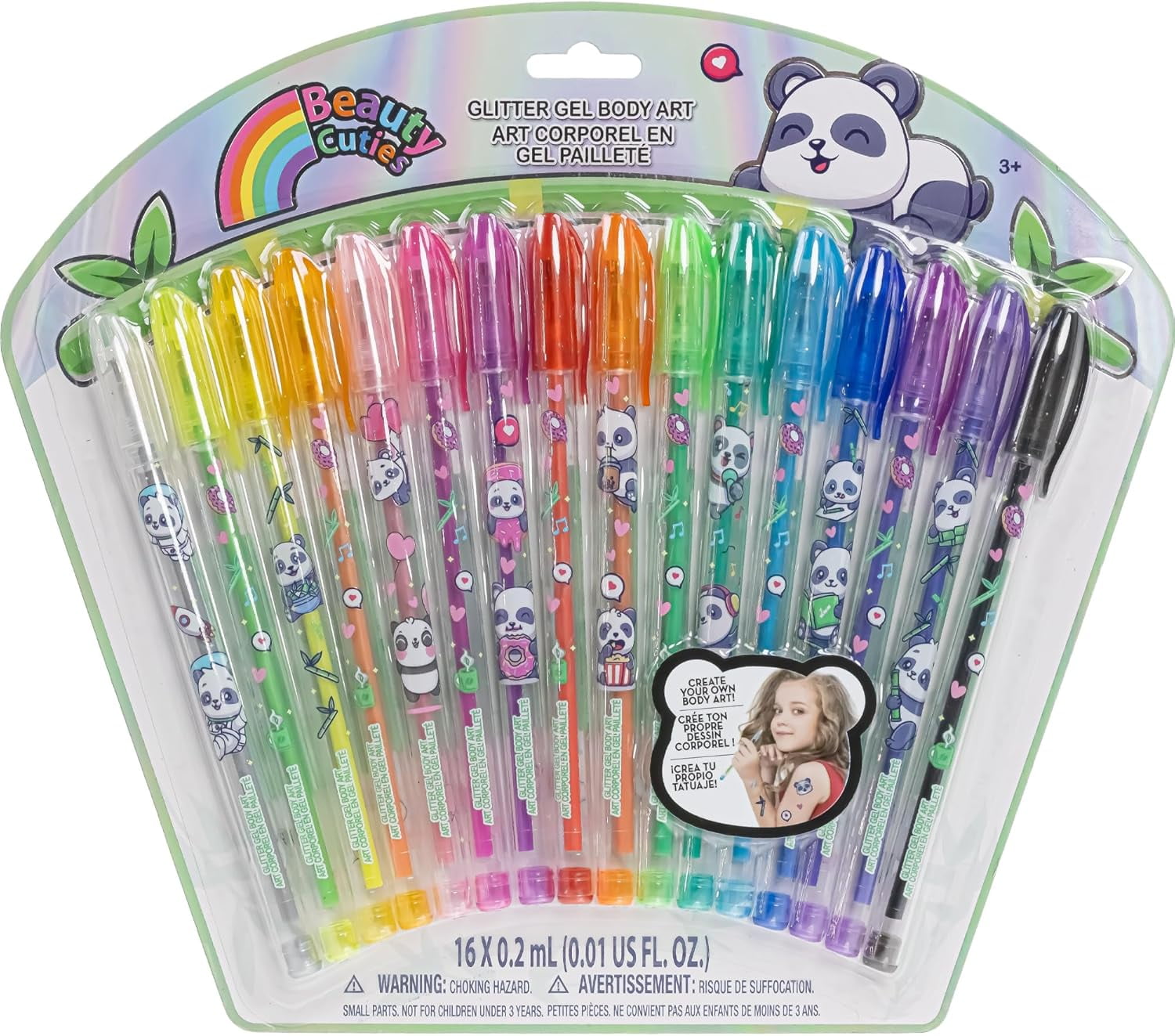 Panda Glitter Gel Pens Body Markers Colorful & Bright Glitter Pens ...