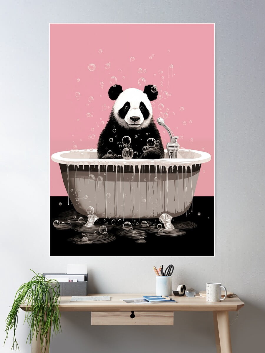 Panda In Bathtub. Funny Animal Art Poster Wall Art, Modern Wall Decor ...