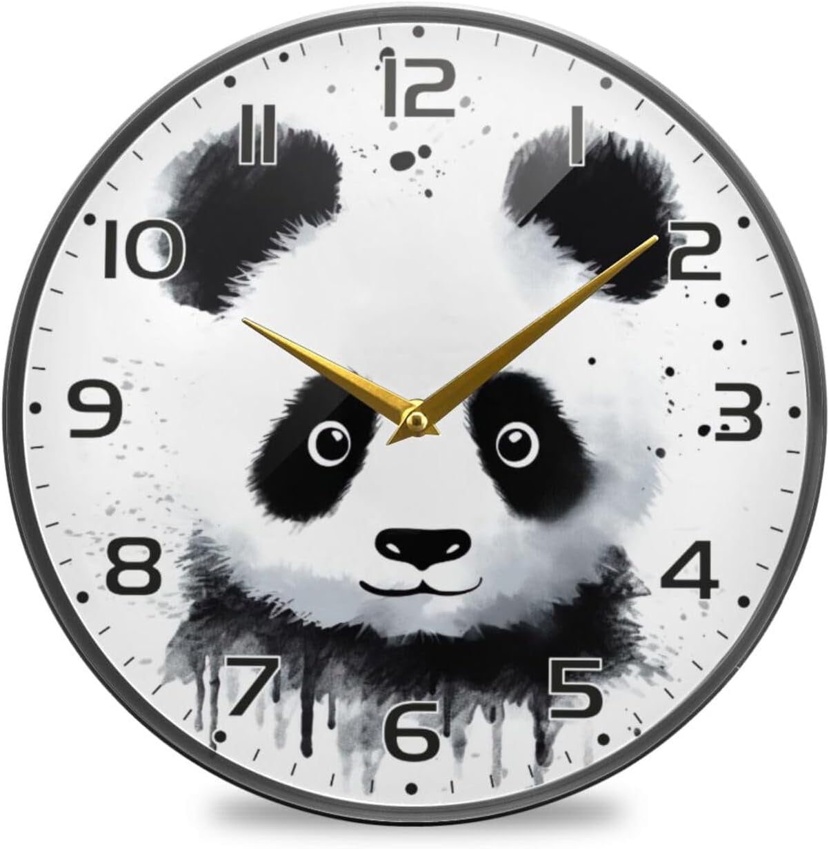 Panda Ink Style Wall Clock Round Silent Non Ticking Battery Operated ...