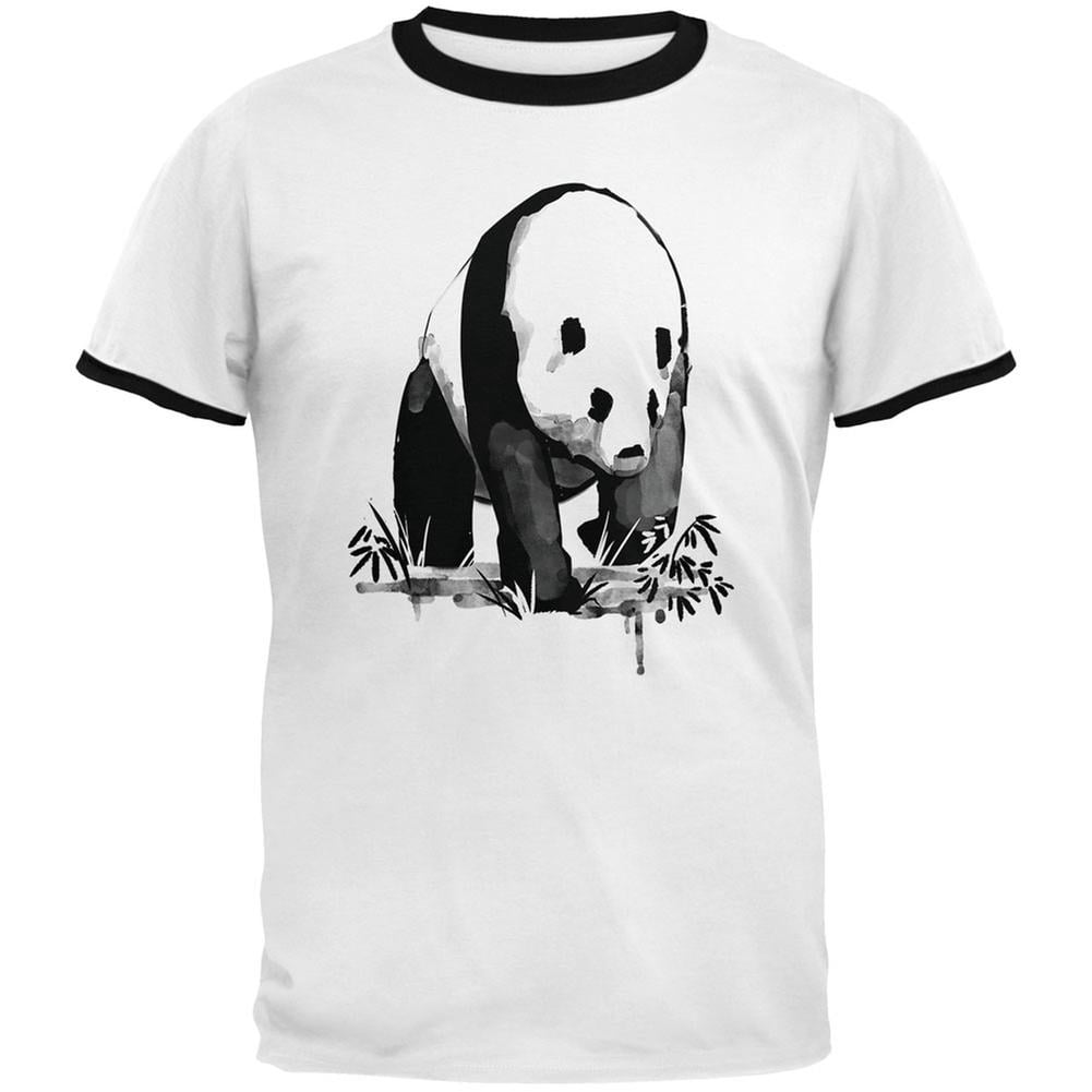 Panda Ink Wash White-Black Men's Ringer T-Shirt - Large - Walmart.com