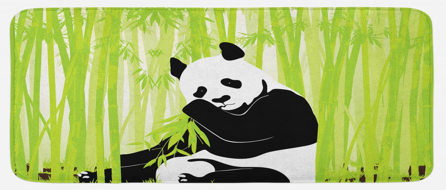 Panda Kitchen Mat, Panda Bear in Bamboo Forest Jungle Oriental Nature ...