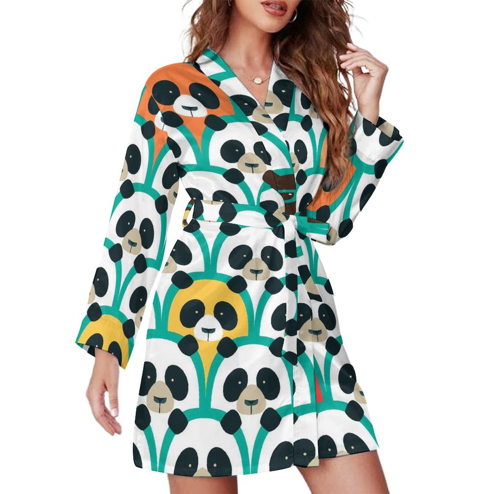 Panda Lover Pajama Robe V Neck Funny Animal Print Trendy Dress Women ...
