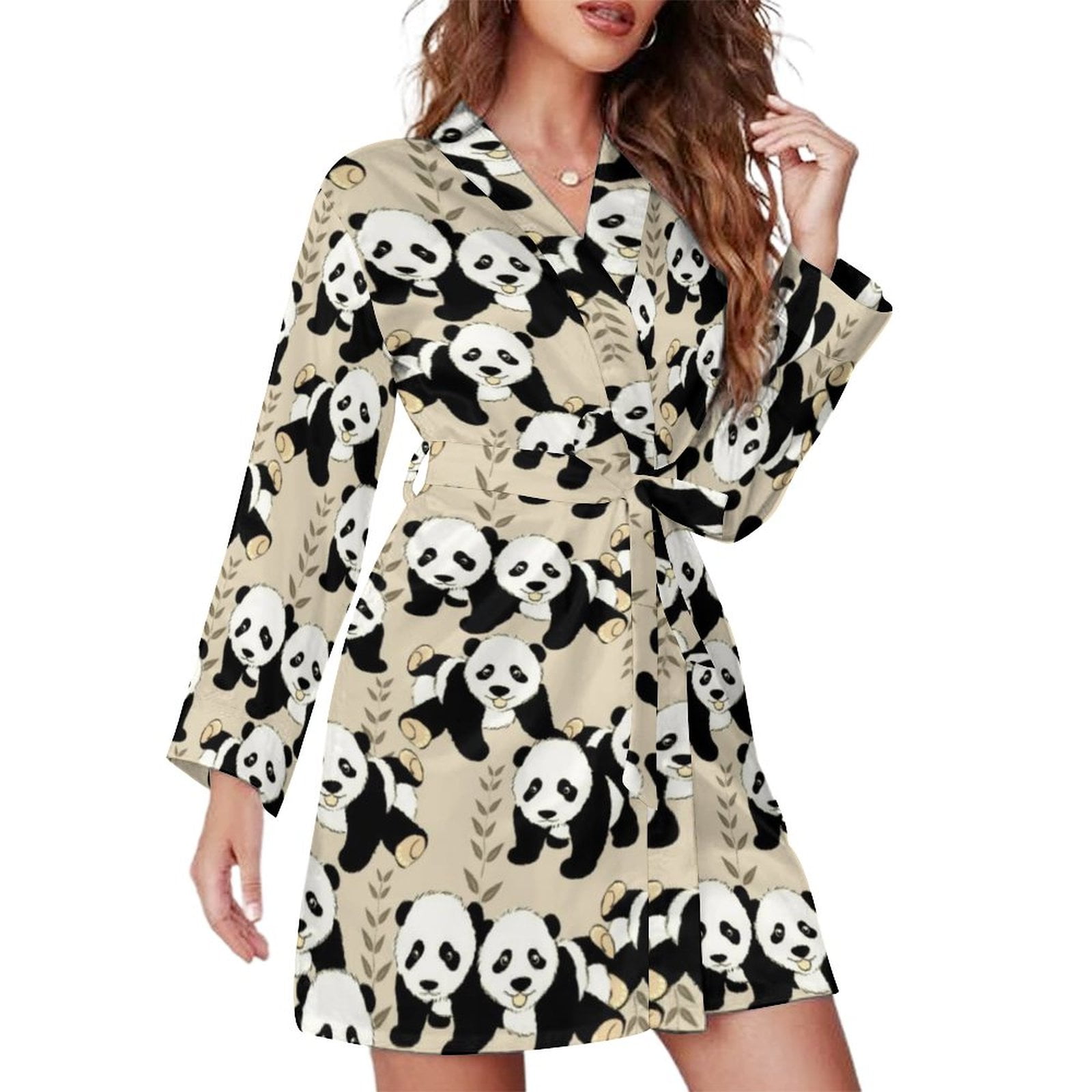 Panda Lover Pajama Robe V Neck Funny Animal Print Trendy Dress Women ...