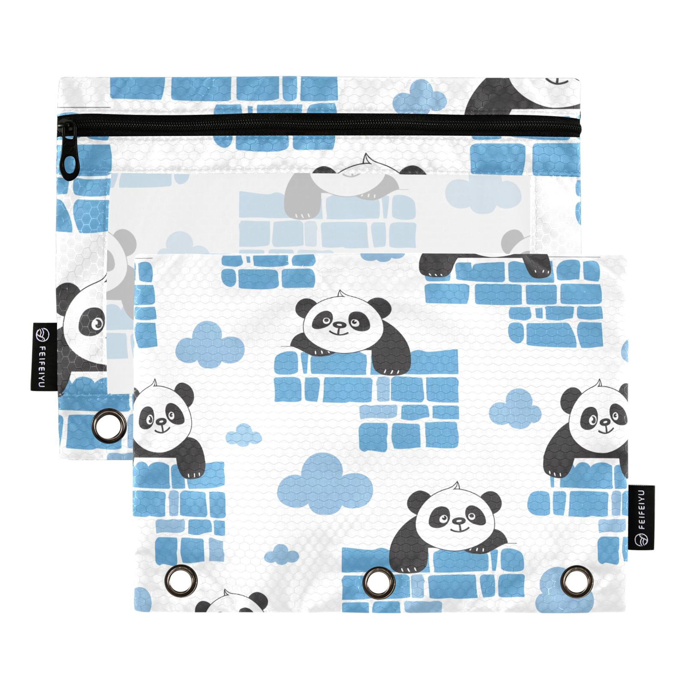 Panda Lying on Wall 2 Pack Pencil Pouch for 3 Ring Binder Smooth Zipper ...