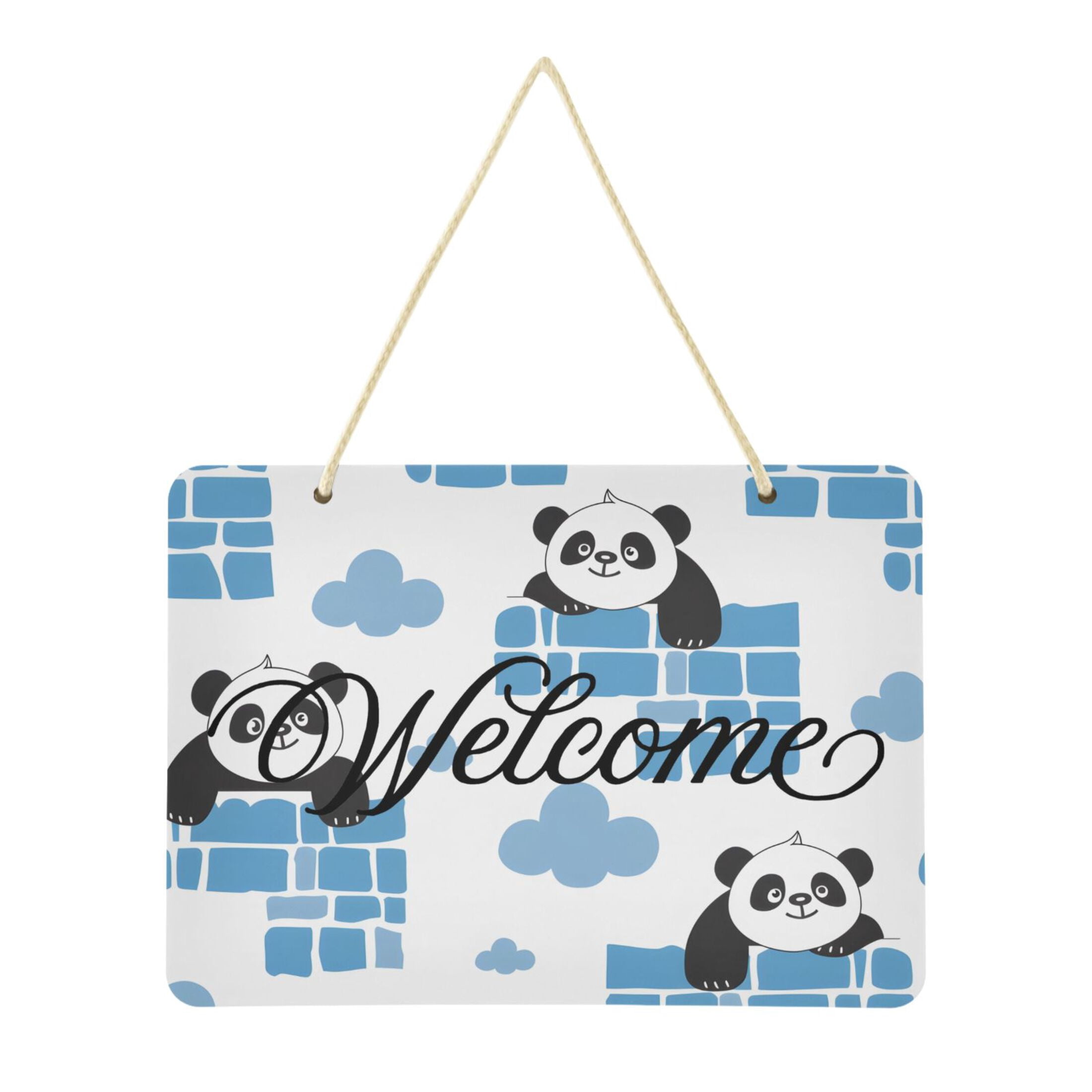 Panda Lying on Wall Welcome Sign Front Door PVC 14x10 inch Hanger Hello ...
