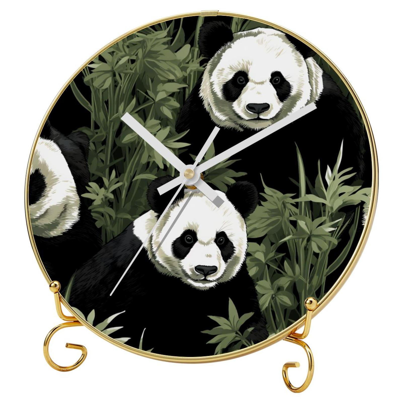 Panda Modern Round Wall Clocks with Printed Design, Hooks, and Gold ...